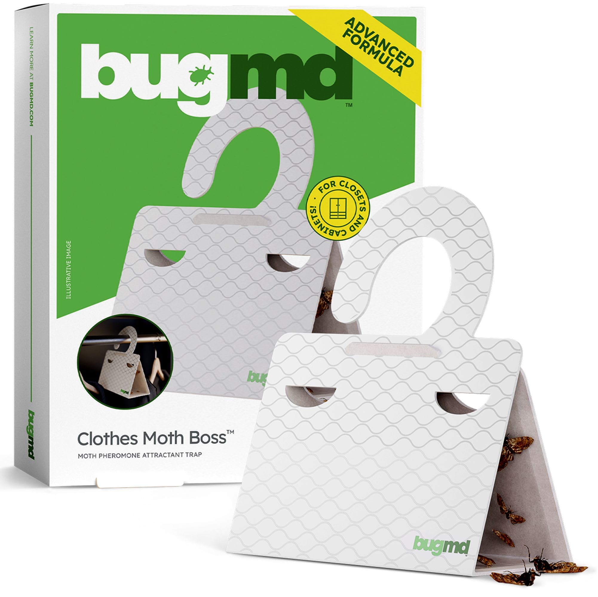 BugMD Clothes Moth Boss Traps - Sticky Glue Bug Repellent Pheromone Attractor for Closets Wardrobes Cabinet Drawers, Moth Balls for Closet, Moth Traps with No Harsh Chemicals, Pantry Moth Trap