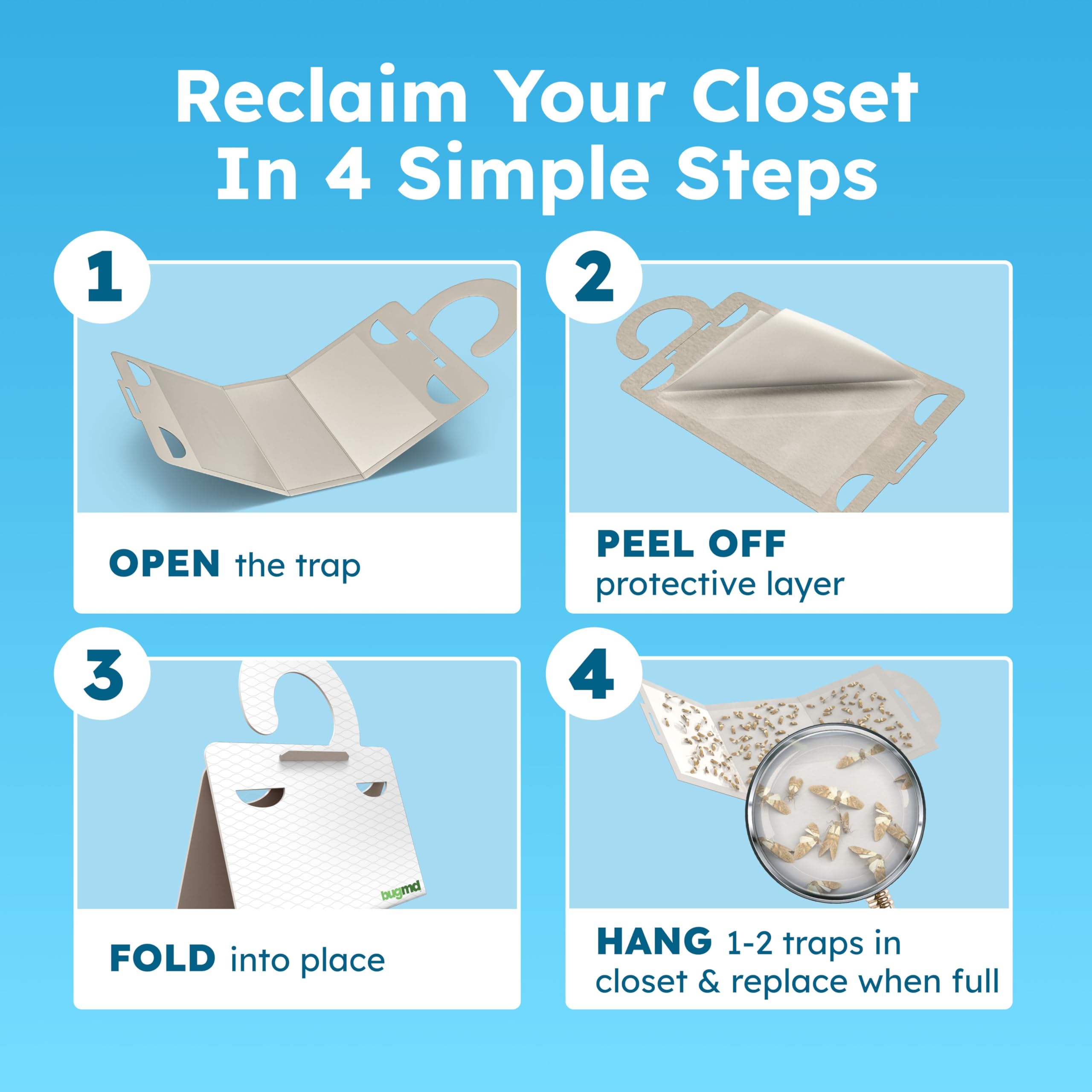 BugMD Clothes Moth Boss Traps - Sticky Glue Bug Repellent Pheromone Attractor for Closets Wardrobes Cabinet Drawers, Moth Balls for Closet, Moth Traps with No Harsh Chemicals, Pantry Moth Trap