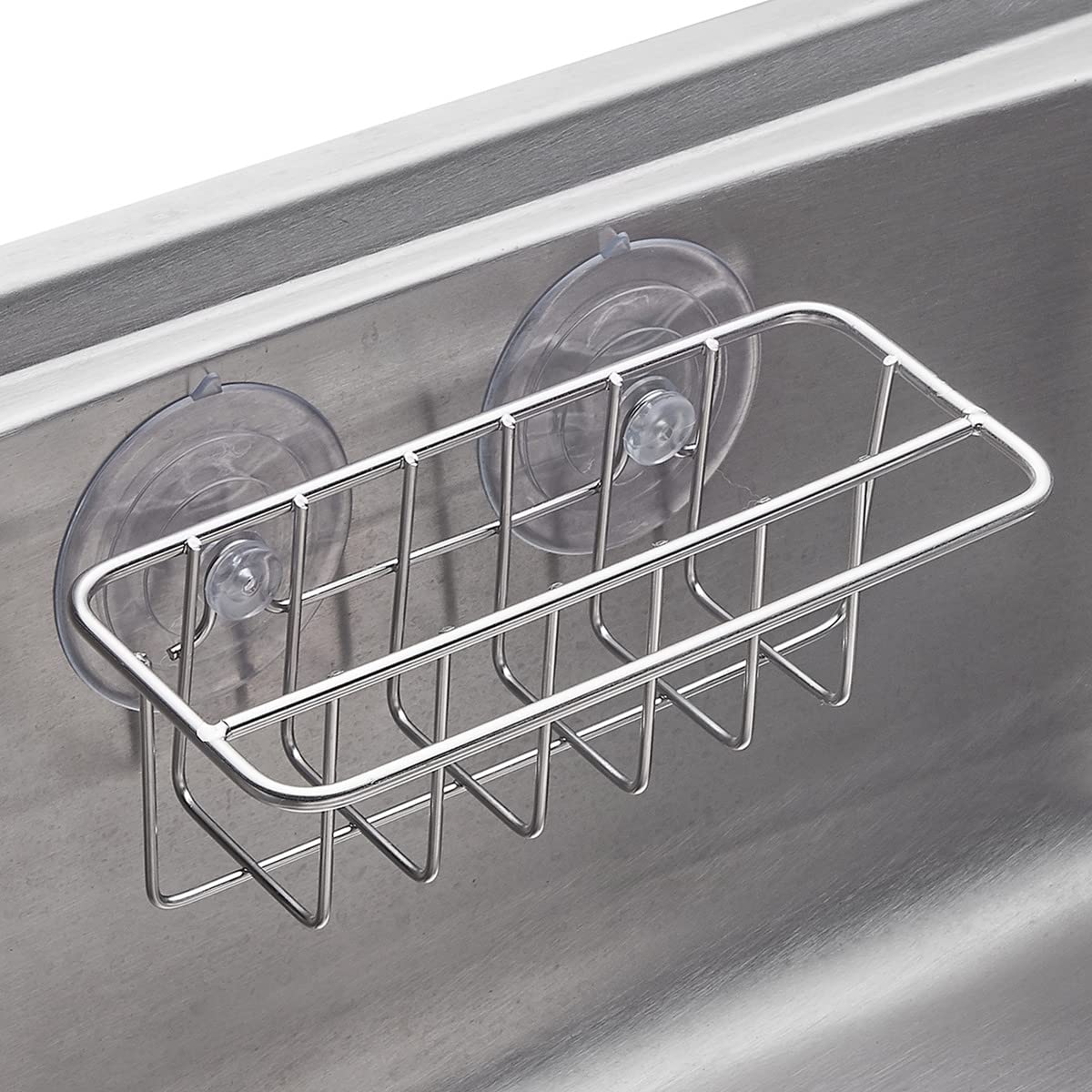 TESOT Sink Caddy Sponge Holder Dish Cloth Hanger 2 in 1 with Upgraded Suction Cups or Adhesive, SUS304 Stainless Steel, No Drilling, Silver