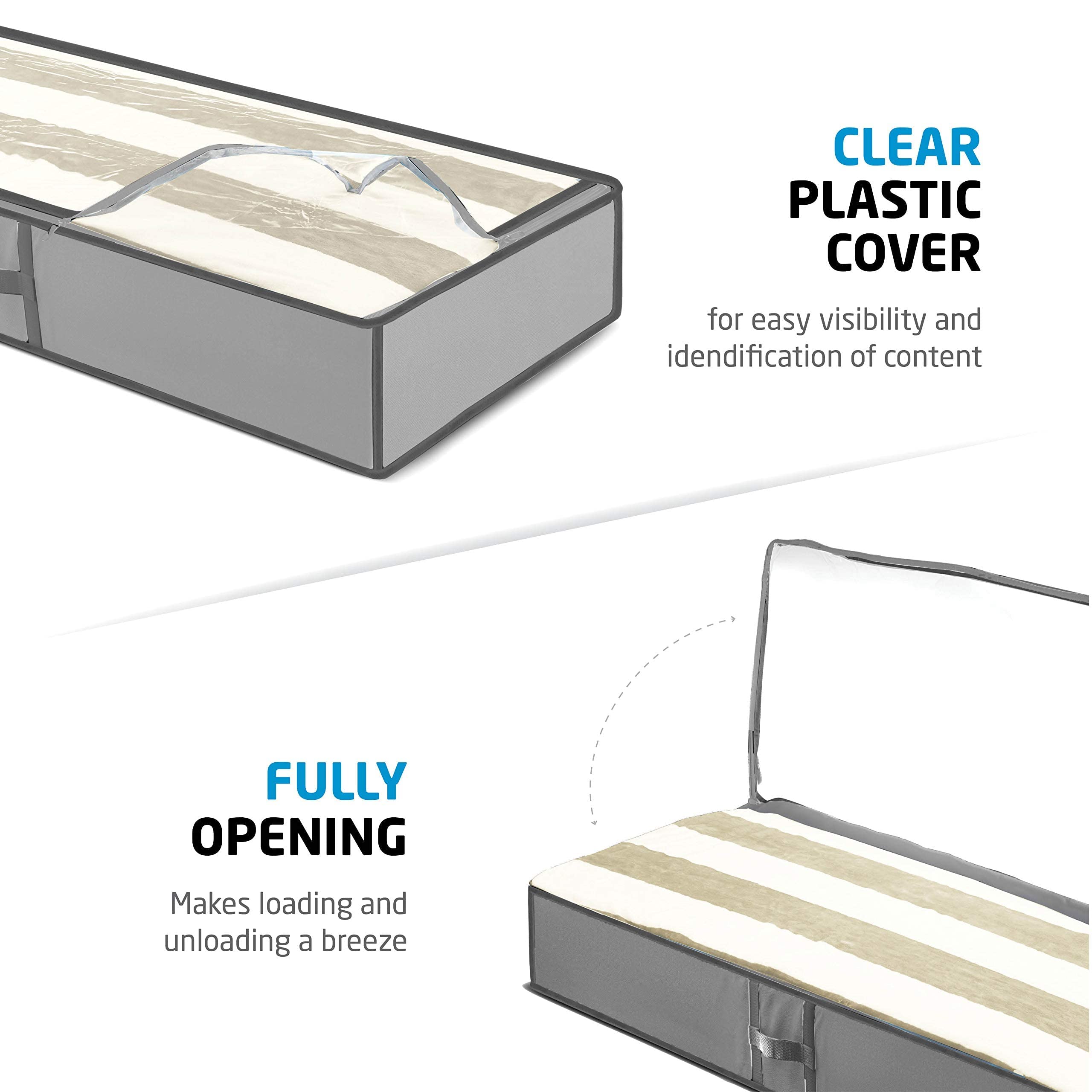 ZOBER Under Bed Storage Containers - Pack of 2 Clothes Storage Bins with Handles and Clear Window - Closet Organizer and Shoe Storage Bags for Bedroom, Dorm & Closet - 42 x 18 x 6 Inches, Black