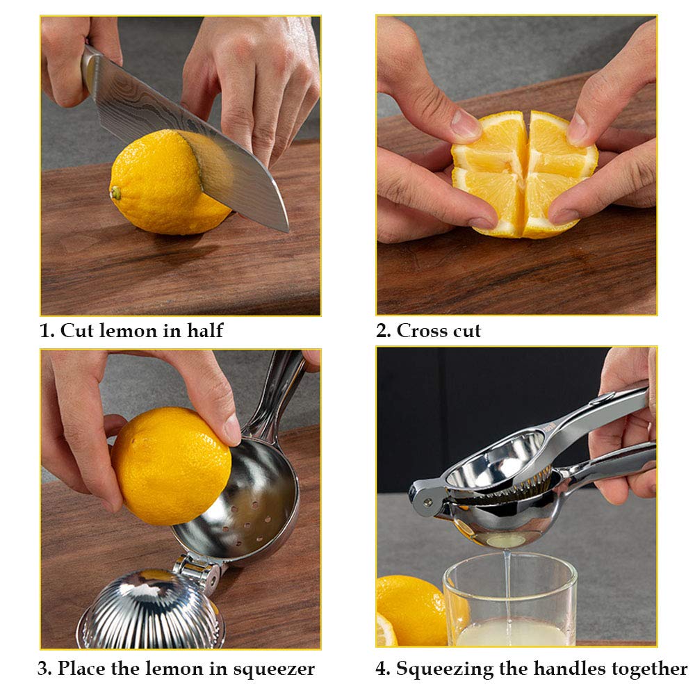 Lemon Squeezer, Monkkino Lemon Squeezer Juicer, Citrus Juicer Handheld, Lemon Juicer, Stainless Steel Juicer Hand Press, Lime Squeezer Bar Tool, Manual Citrus Press, Lime Juicer with Zester, 2 pcs