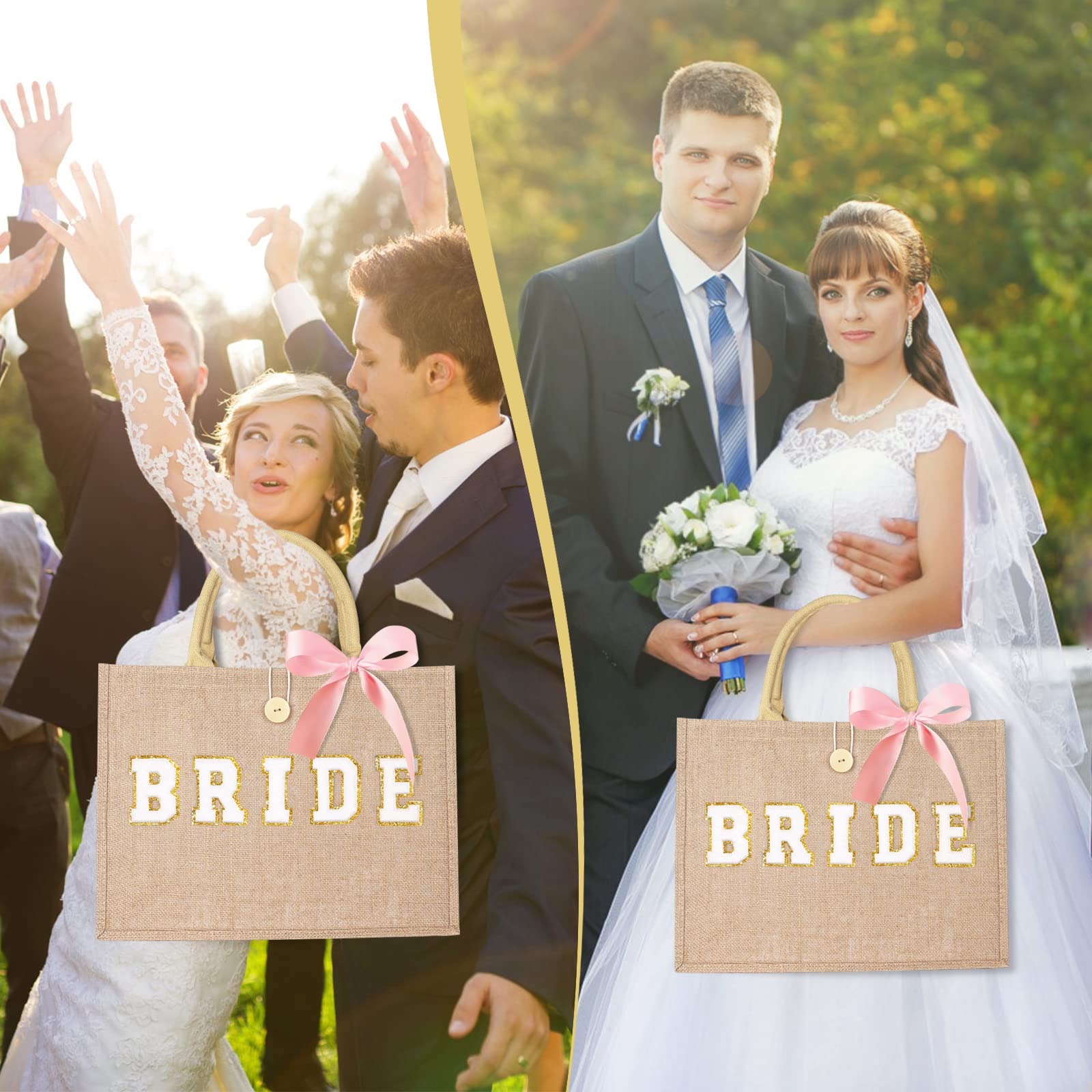 JUSTOTRY Bride Bag - Bride to Be Gifts Natural Jute Large Tote Bag with Webbed Handles Utility Personalized Canvas Bag for bachelorette party Bridal Shower Wedding Gift