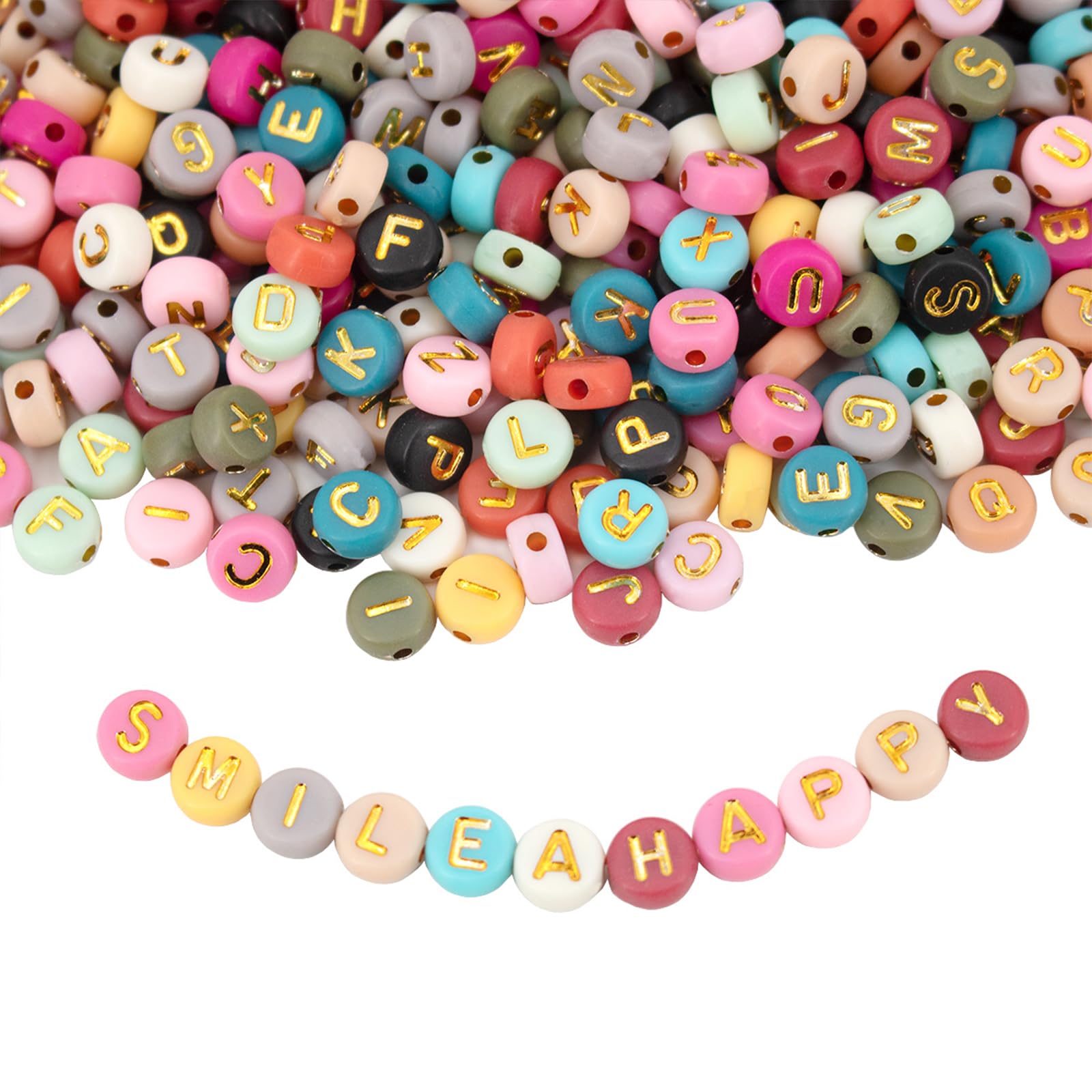 1200pcs Acrylic Letter Beads Alphabet Beads Round Mixed "A-Z" Alphabet Letter Bead Spacer Loose Bead with 1 Roll Crystal String Cord for Jewelry Making DIY Bracelets, Necklaces, Keychain(4mm x 7mm)