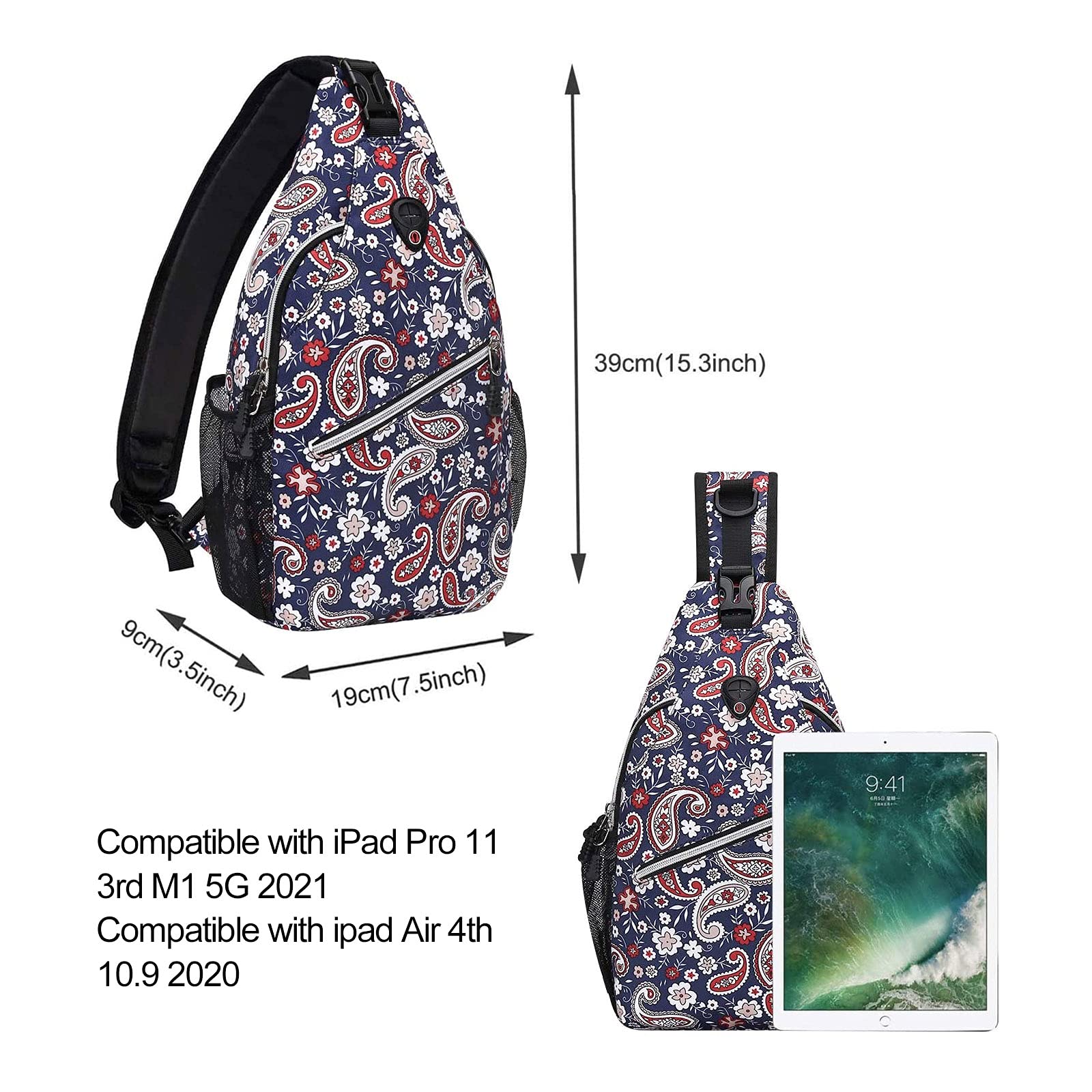 MOSISO Sling Backpack,Travel Hiking Daypack Pattern Rope Crossbody Shoulder Bag, Navy Blue Base Cashew