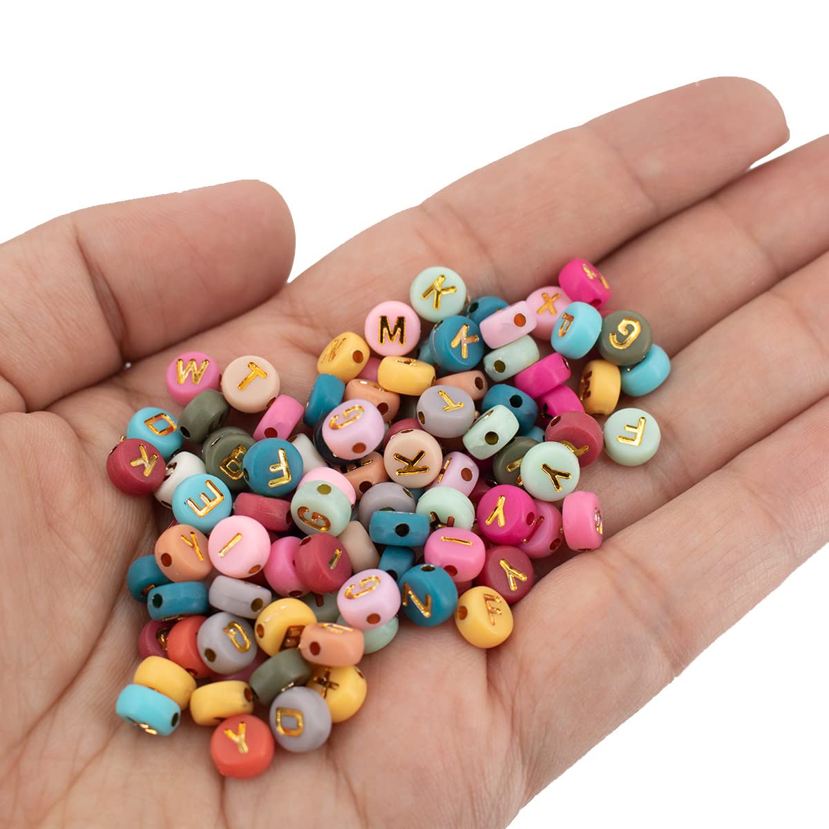 1200pcs Acrylic Letter Beads Alphabet Beads Round Mixed "A-Z" Alphabet Letter Bead Spacer Loose Bead with 1 Roll Crystal String Cord for Jewelry Making DIY Bracelets, Necklaces, Keychain(4mm x 7mm)