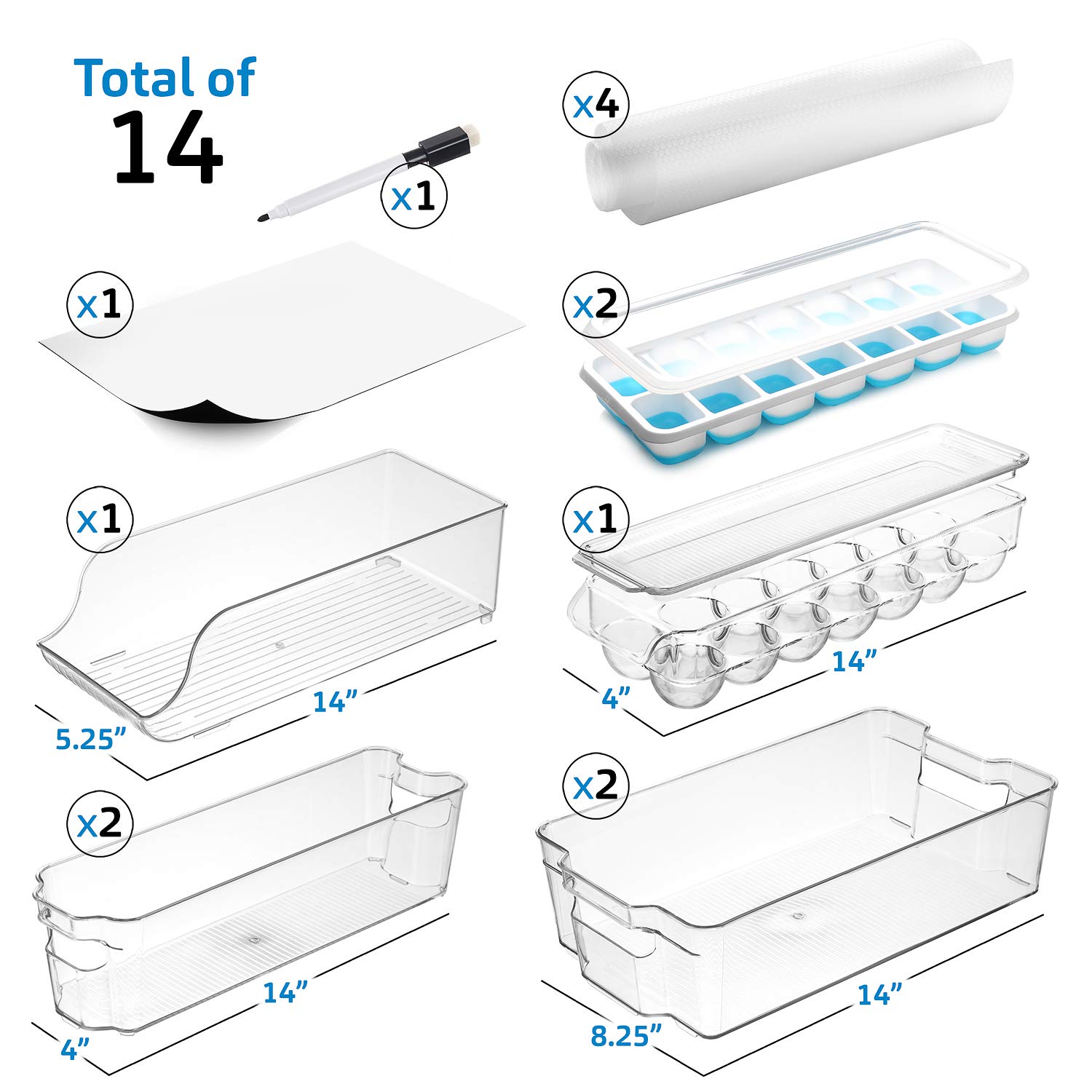 StorageBud Pantry Organization and Storage Bins - 14 Pieces Food Storage Containers - Clear Storage Bins for Fridge, Refrigerator & Kitchen Cabinet - BPA Free Freezer Organizer Bins