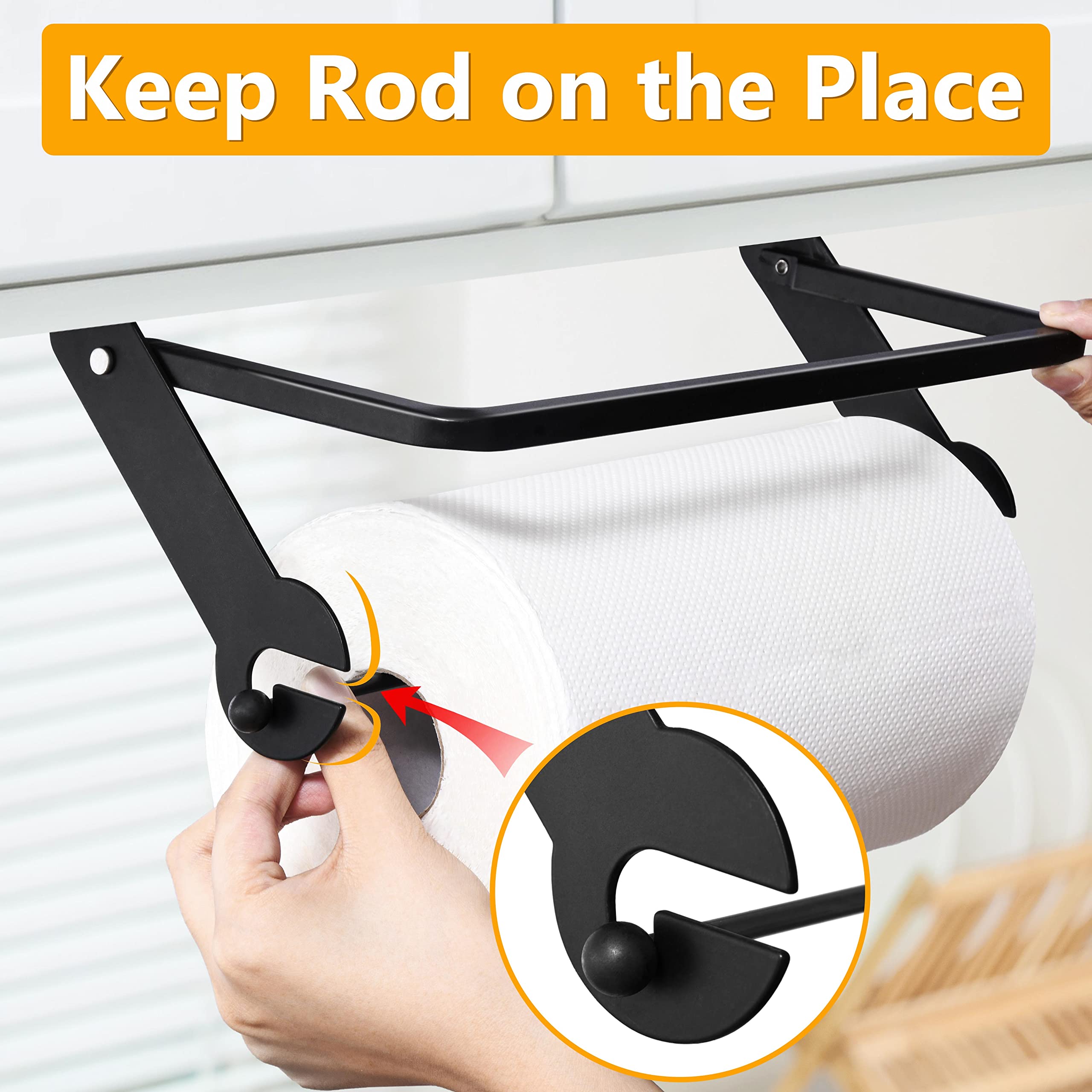 HULISEN Paper Towel Holder Under Cabinet, One Hand Tear Paper Towel Rack with Drilling, Under Counter Paper Towel Roll Holder for Kitchen, 12.6 Inch-Black