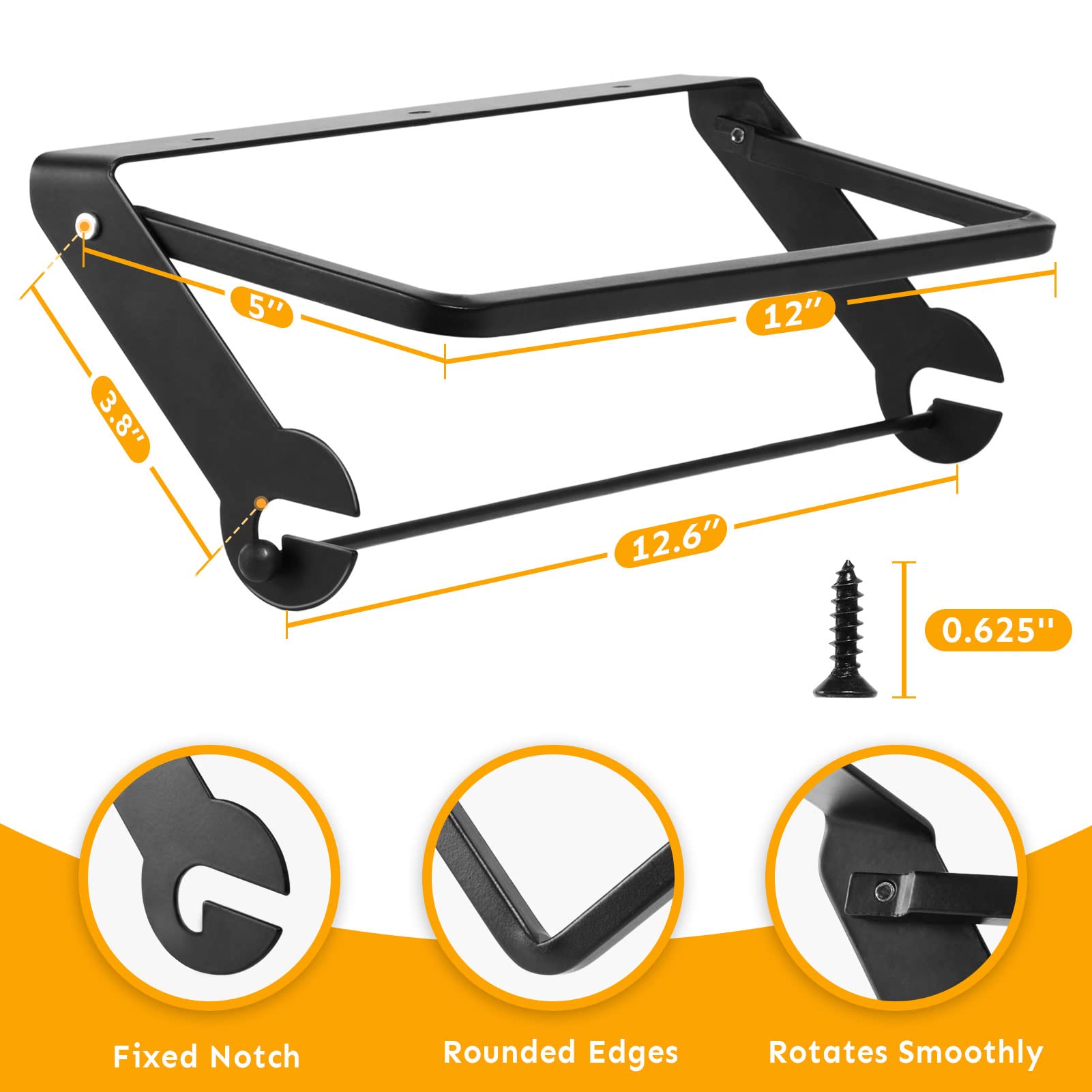 HULISEN Paper Towel Holder Under Cabinet, One Hand Tear Paper Towel Rack with Drilling, Under Counter Paper Towel Roll Holder for Kitchen, 12.6 Inch-Black