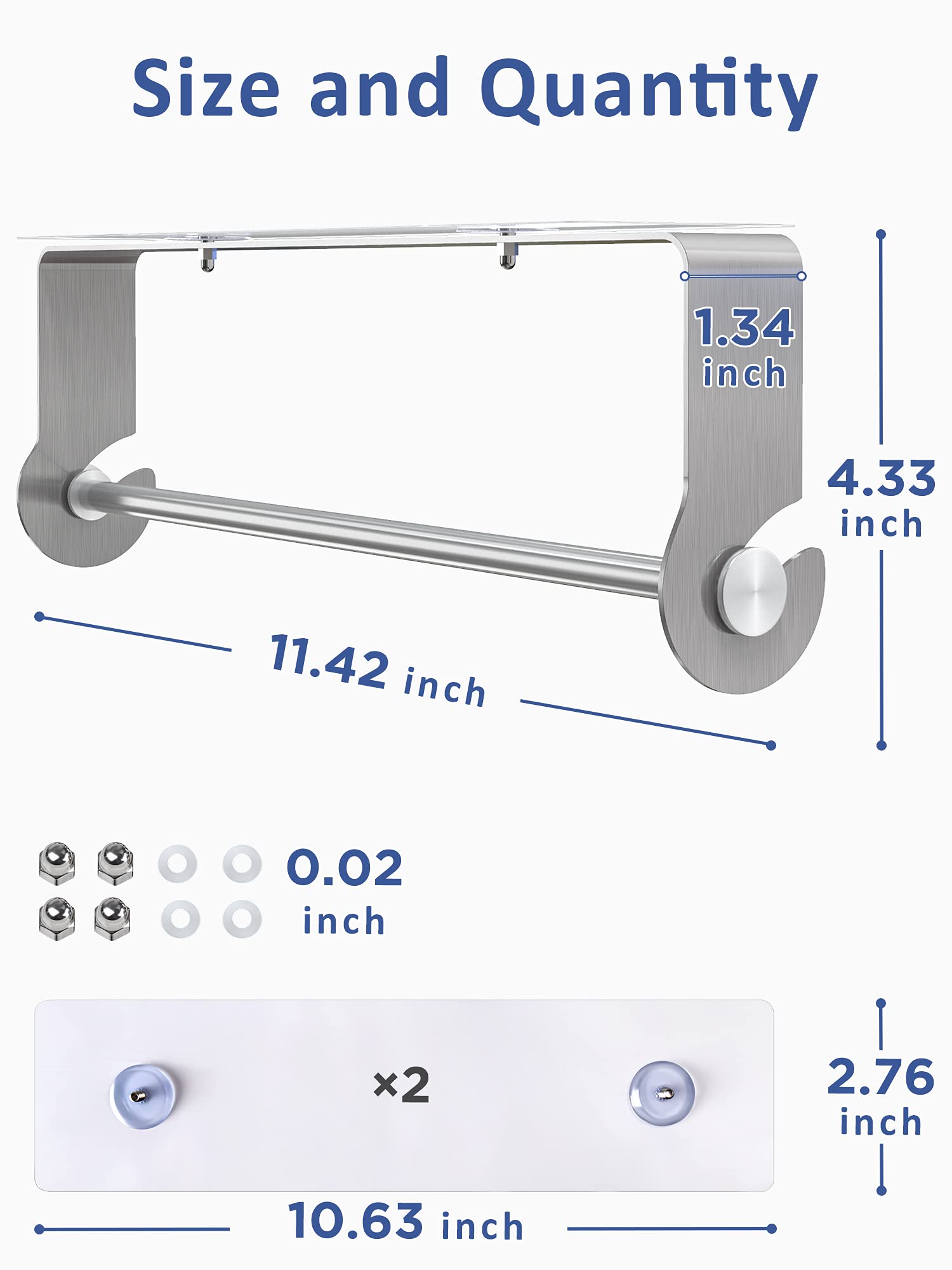JARLINK Paper Towel Holder with Adhesive Under Cabinet, Removable Stainless Steel for Home Kitchen, Easy Tear and Wall Mounted, No Drilling, Silver