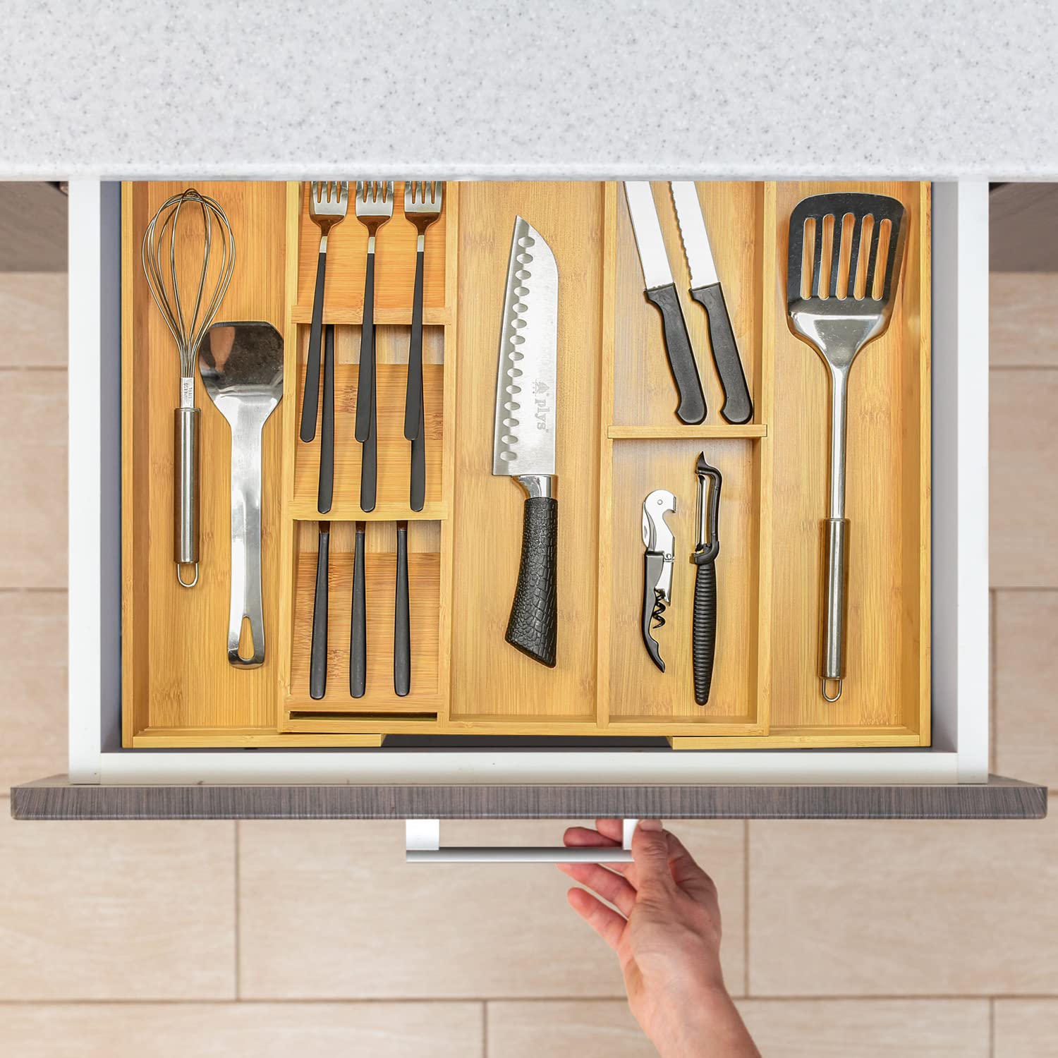 Bamboo Expandable Drawer Organizer for Utensils Holder,Silverware Organizer, Kitchen Drawer Organizer,Cutlery Tray with Drawer Dividers for Kitchen , Silverware, Flatware, Bedroom, Office (natural)