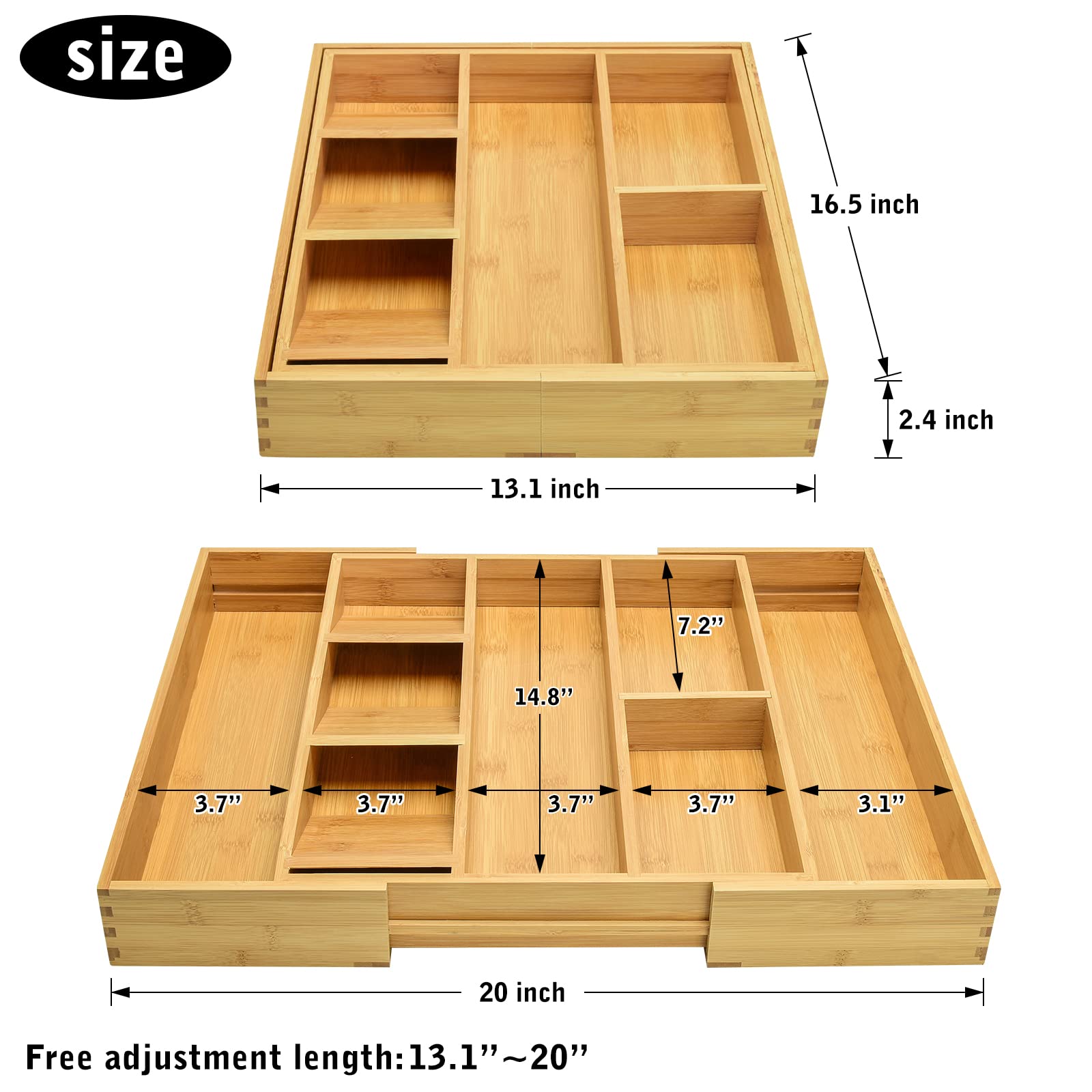 Bamboo Expandable Drawer Organizer for Utensils Holder,Silverware Organizer, Kitchen Drawer Organizer,Cutlery Tray with Drawer Dividers for Kitchen , Silverware, Flatware, Bedroom, Office (natural)