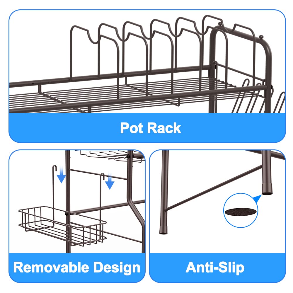 Bextsrack Over The Sink Dish Drying Rack, Multifunctional Dish Drying Rack with Pot Rack for Kitchen Storage Organizer