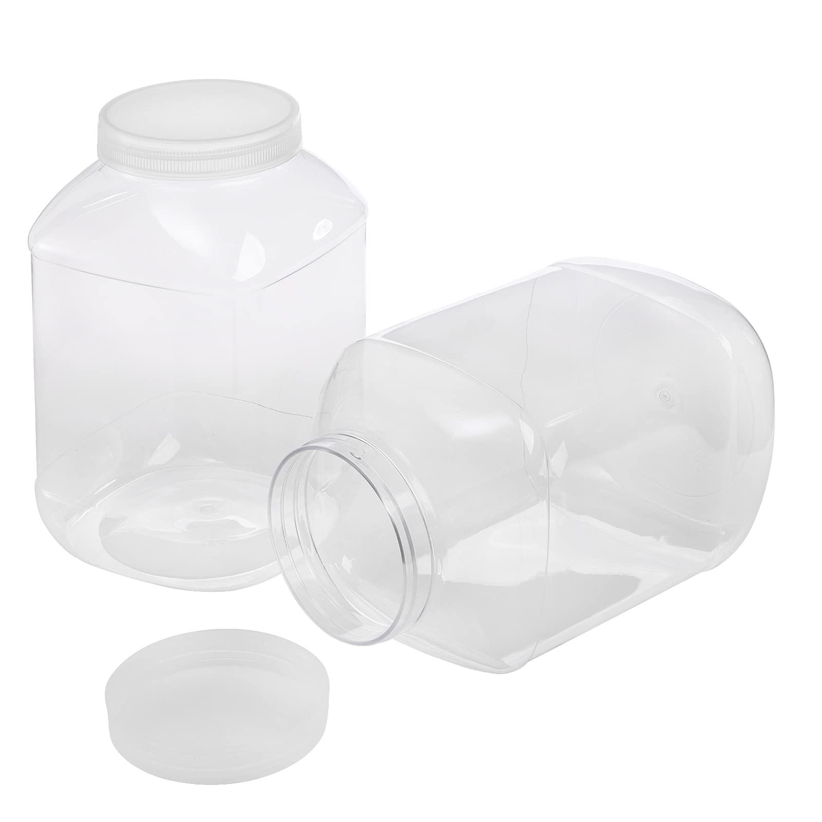 ZOOFOX 2 Pack Clear Plastic Jars, 1.5 Gallon Square Plastic Containers with Screw-On Lids, Refillable BPA Free Empty Plastic Jars for Kitchen & Household Storage of Dry Goods, Peanut, Candy and More, Airtight Food Storage