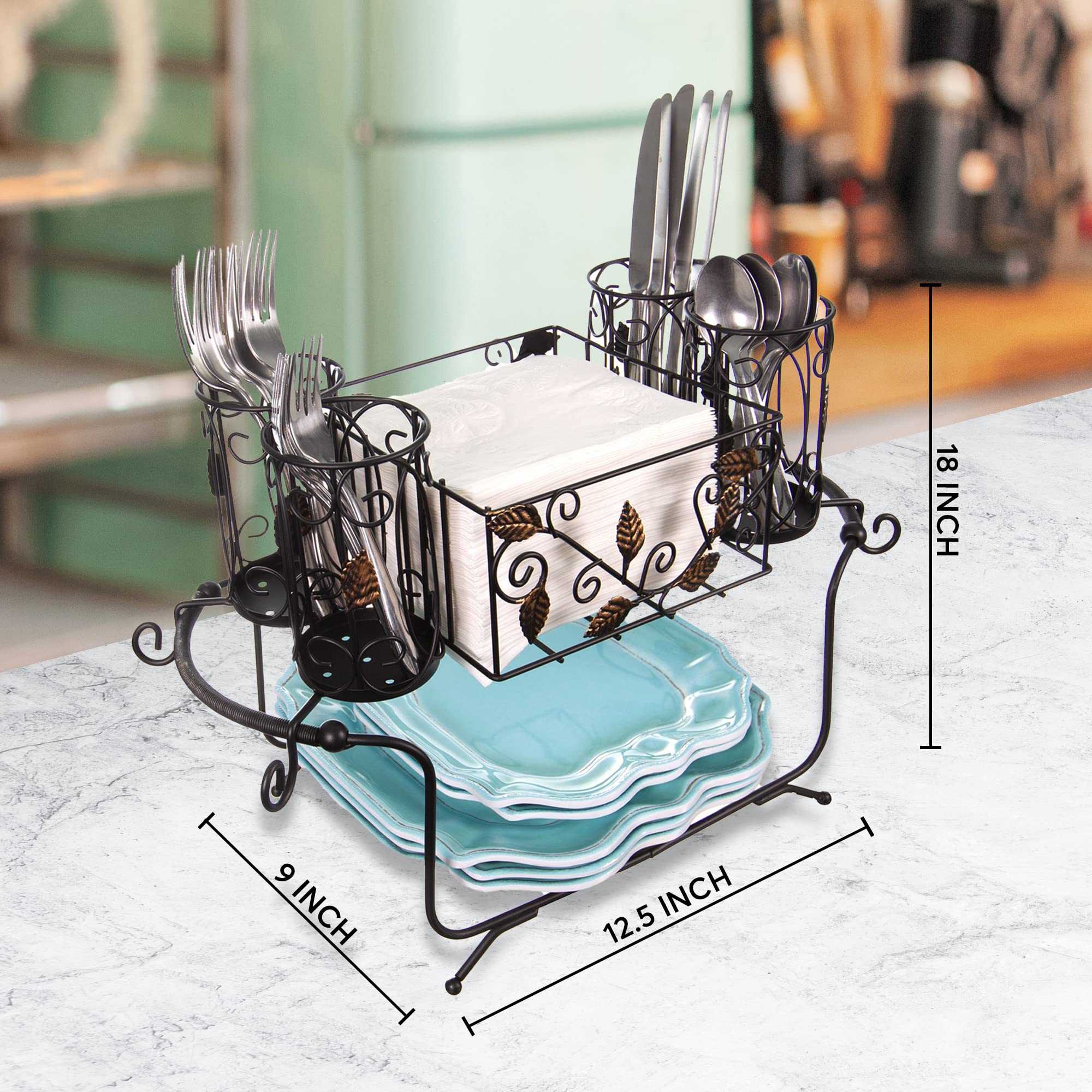 Maypes Utensil Caddy - Silverware Caddy or Napkin, Cutlery and Plate Holder - The Ideal 2-Piece Portable Outdoor Kitchen Accessories Buffet Organizer for Picnics, Camping, Barbecue, Parties and Events