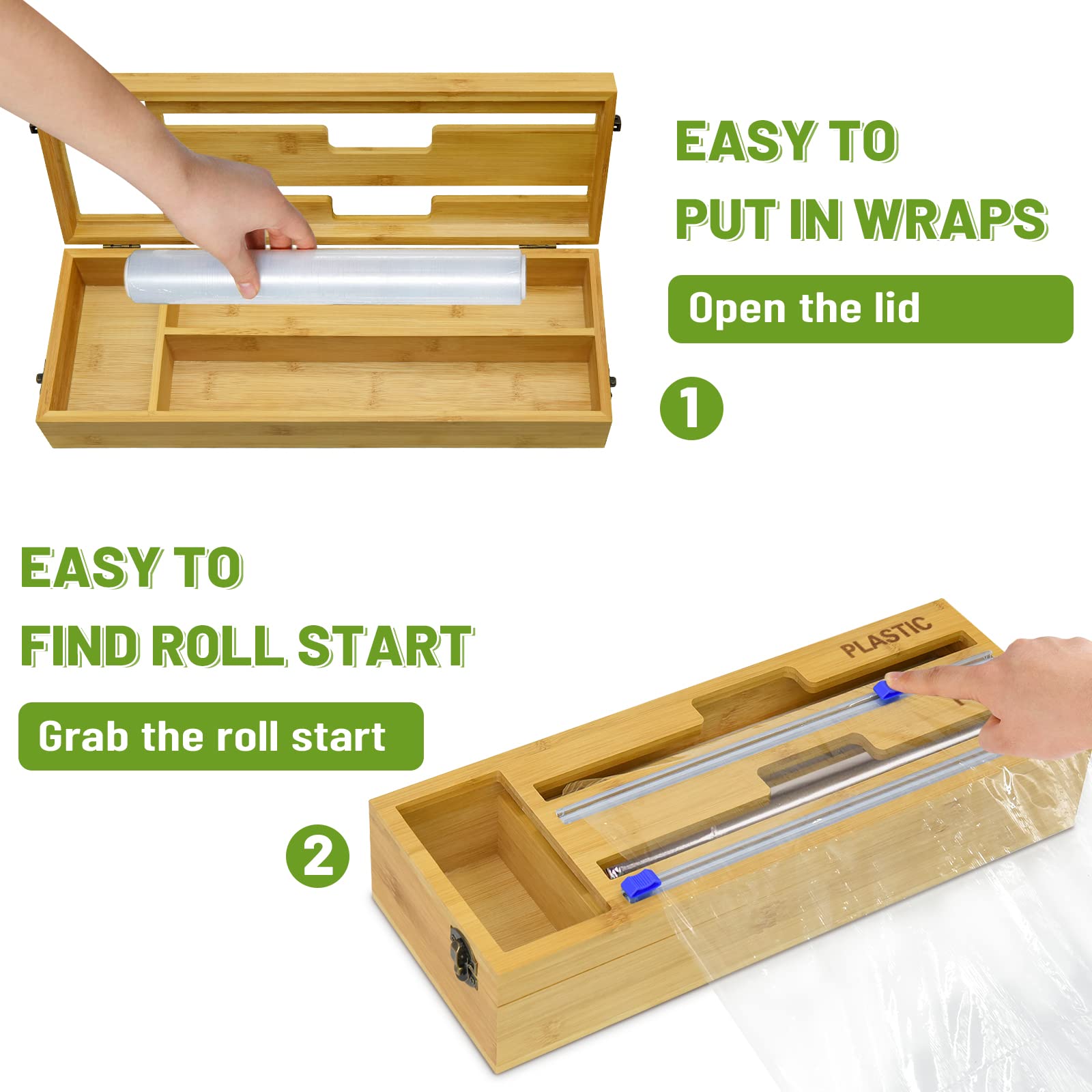 Bamboo Aluminum Foil Dispenser with Cutter, Foil and Plastic Organizer for Drawer, Plastic Wrap Dispenser with Cutter for Kitchen Drawer and Cabinet Organizer, Foil Organization and Storage Holder 1