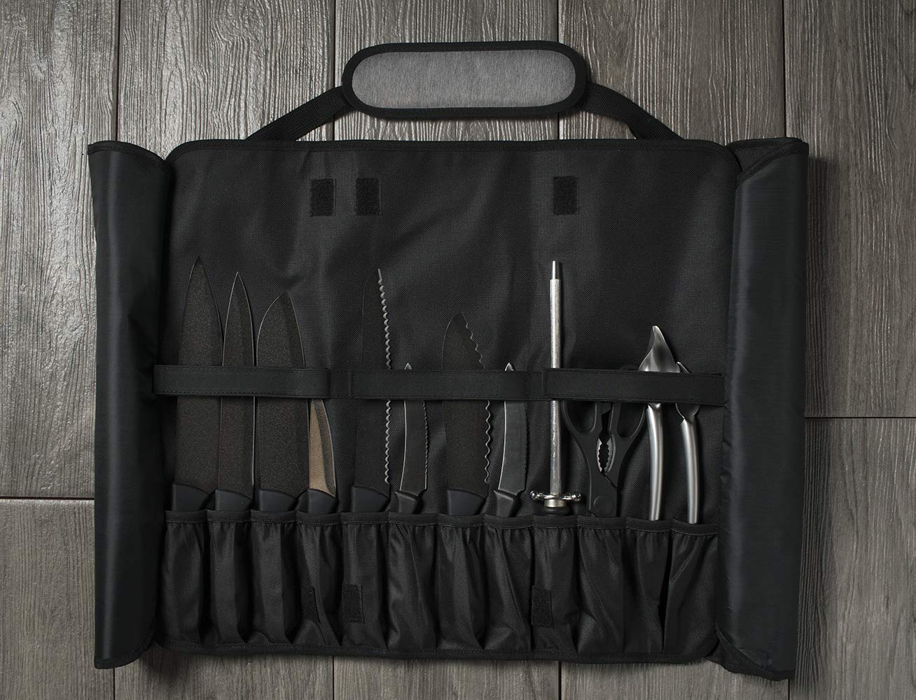 Asaya Chef Knife Roll Bag - 20 Total Pockets for Knives and Kitchen Utensils - Made with Stain Resistant Waxed Nylon - For Chefs and Culinary Students - Knives Not Included(Grey)