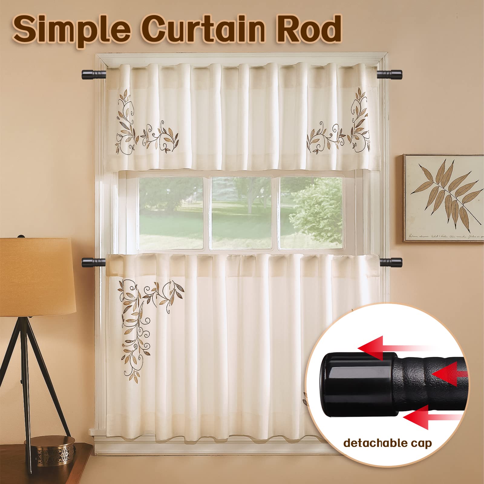 Curtain Rods for Windows 28 to 48 Inch, 5/8 Inch Matte Black Curtain Rod Set with Brackets Heavy Duty Small Drapery Curtain Rods, Size: 23-52 Inch