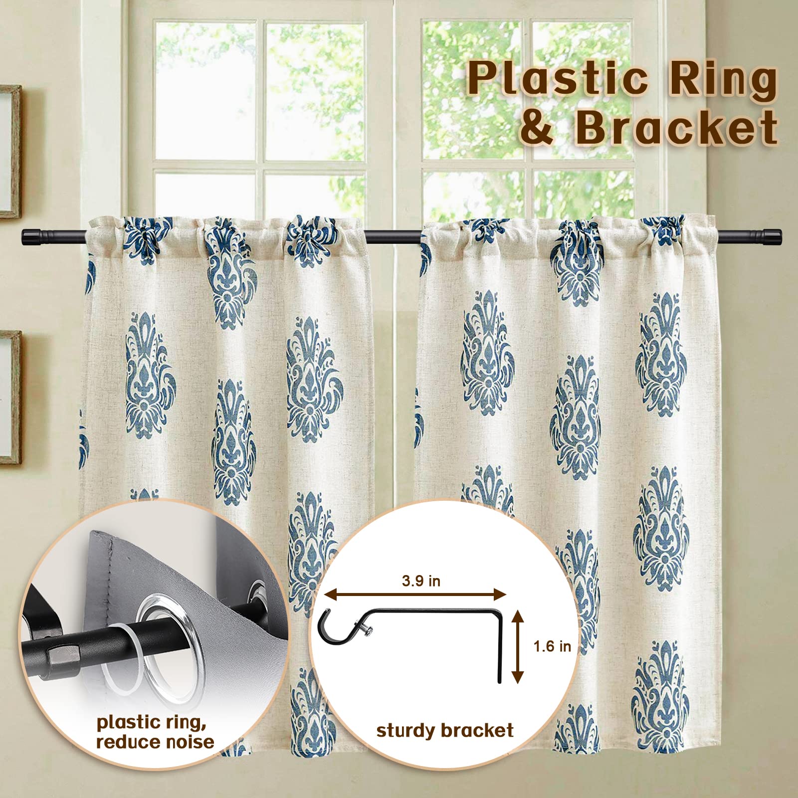 Curtain Rods for Windows 28 to 48 Inch, 5/8 Inch Matte Black Curtain Rod Set with Brackets Heavy Duty Small Drapery Curtain Rods, Size: 23-52 Inch