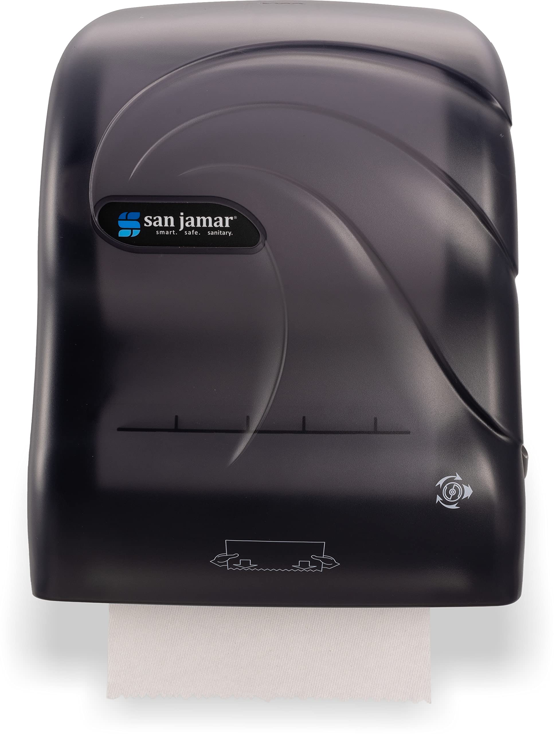 San Jamar Oceans Mechanical Towel Dispenser with Wall Mount for Public Restrooms, No Batteries Required, Translucent Black Impact-Resistant lastic