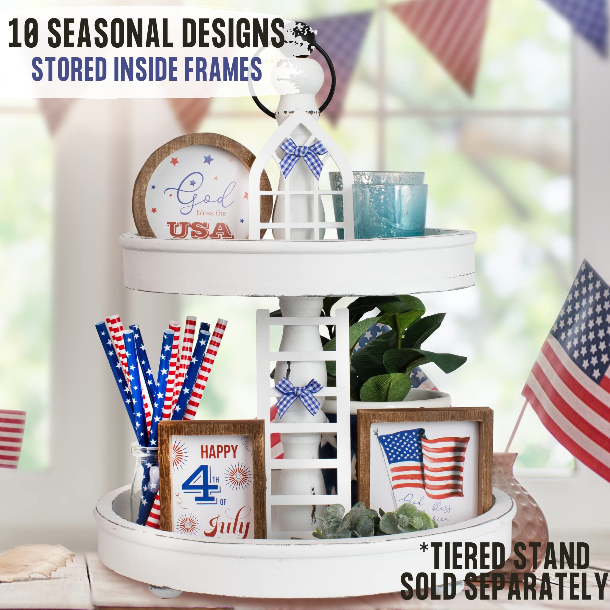 The Ultimate Farmhouse Tiered Tray Decor Set - Beautiful Year Round Seasonal & Holiday Decoration Bundle - The Perfect Easter, Spring and St Patricks Day Centerpiece Designs for Home & Kitchen Decor