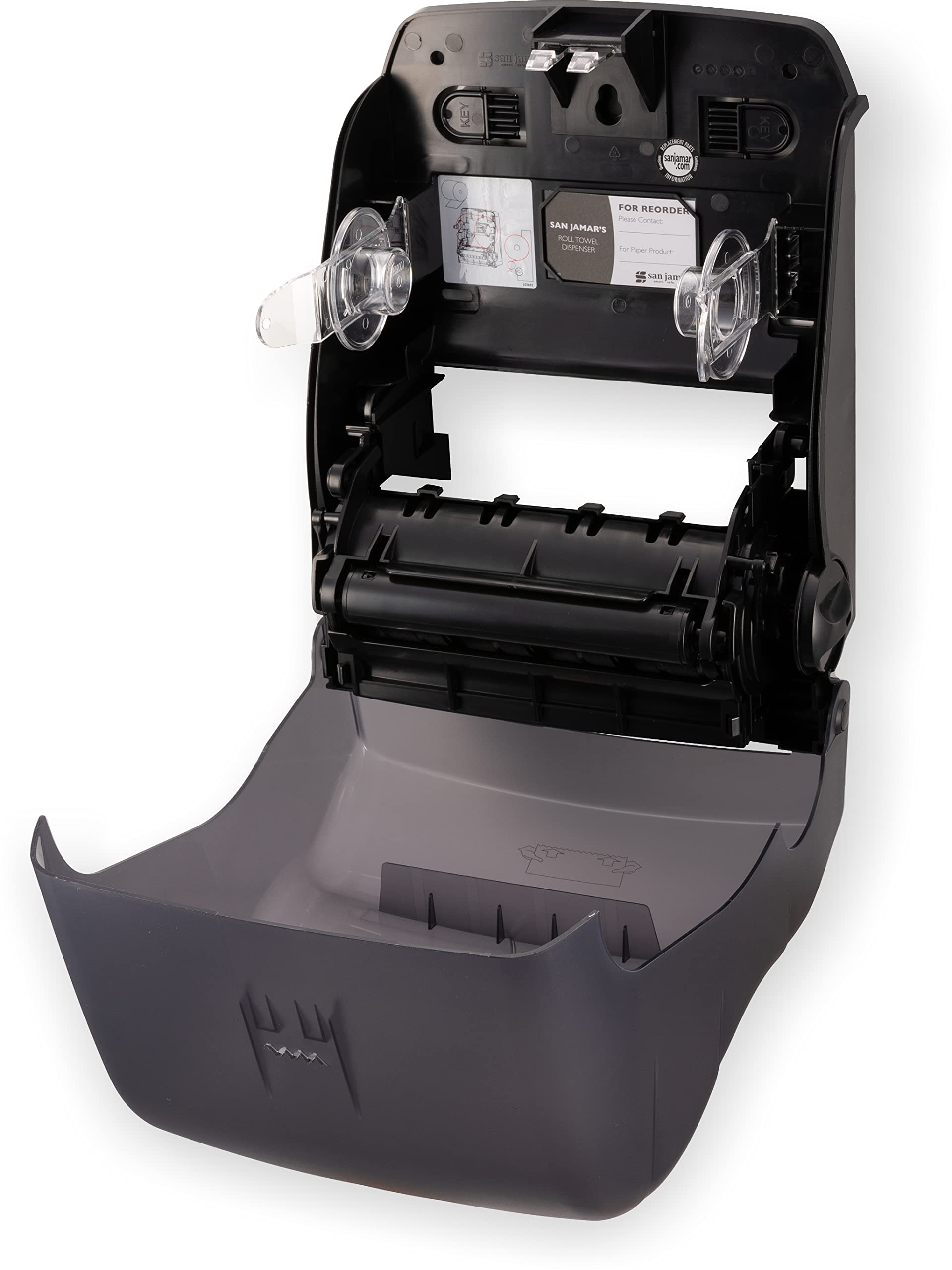 San Jamar Oceans Mechanical Towel Dispenser with Wall Mount for Public Restrooms, No Batteries Required, Translucent Black Impact-Resistant lastic