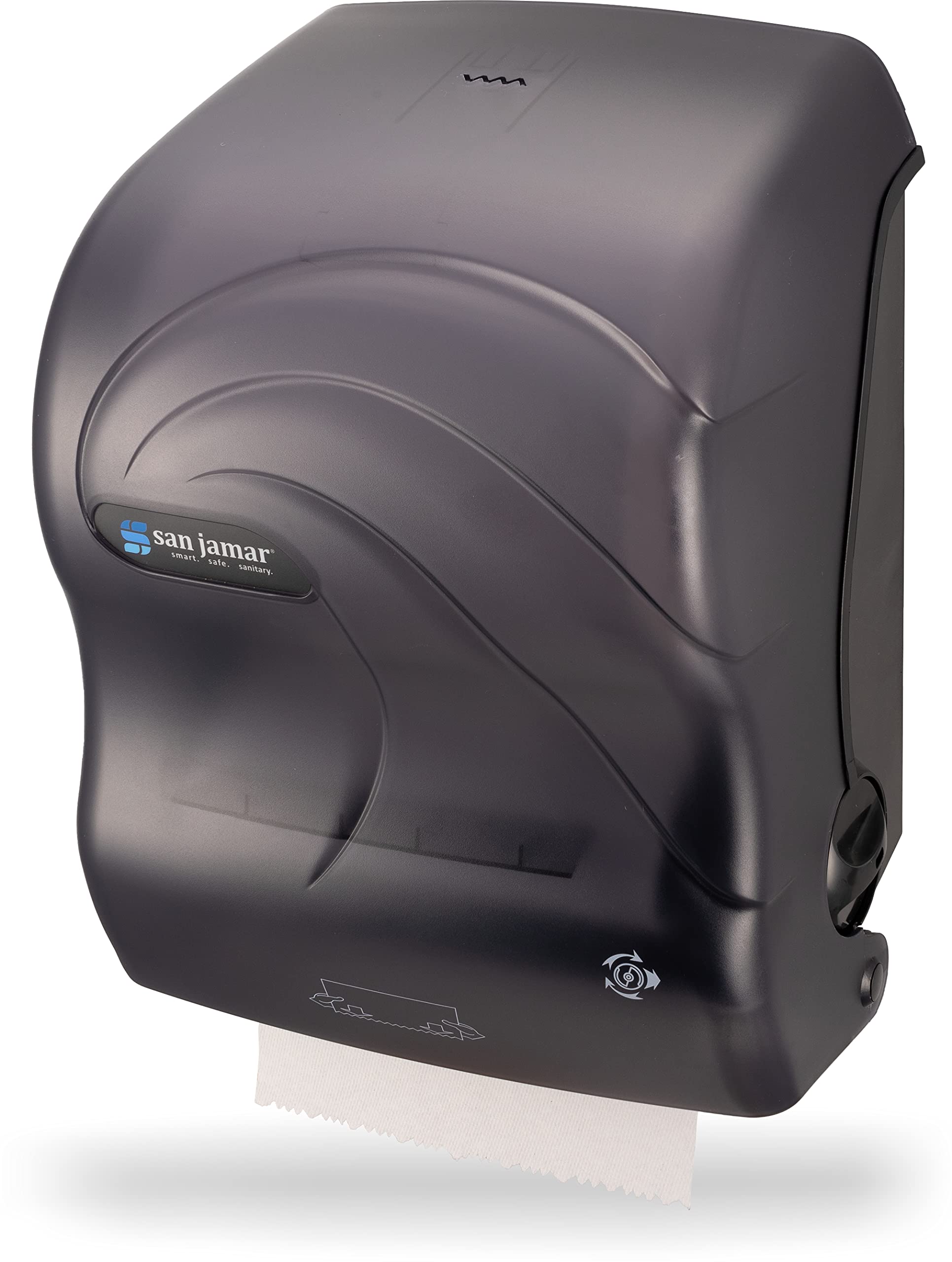 San Jamar Oceans Mechanical Towel Dispenser with Wall Mount for Public Restrooms, No Batteries Required, Translucent Black Impact-Resistant lastic