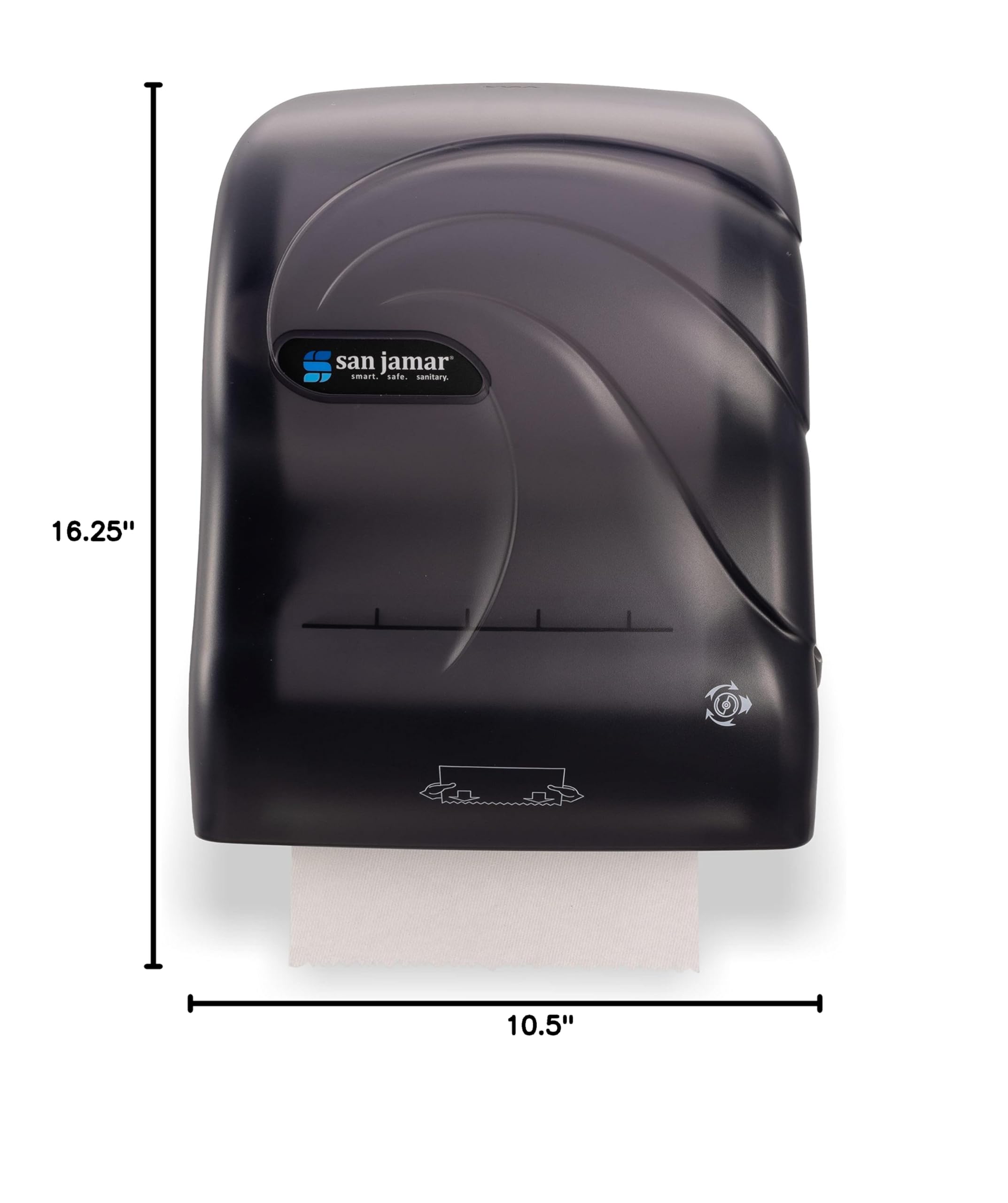 San Jamar Oceans Mechanical Towel Dispenser with Wall Mount for Public Restrooms, No Batteries Required, Translucent Black Impact-Resistant lastic