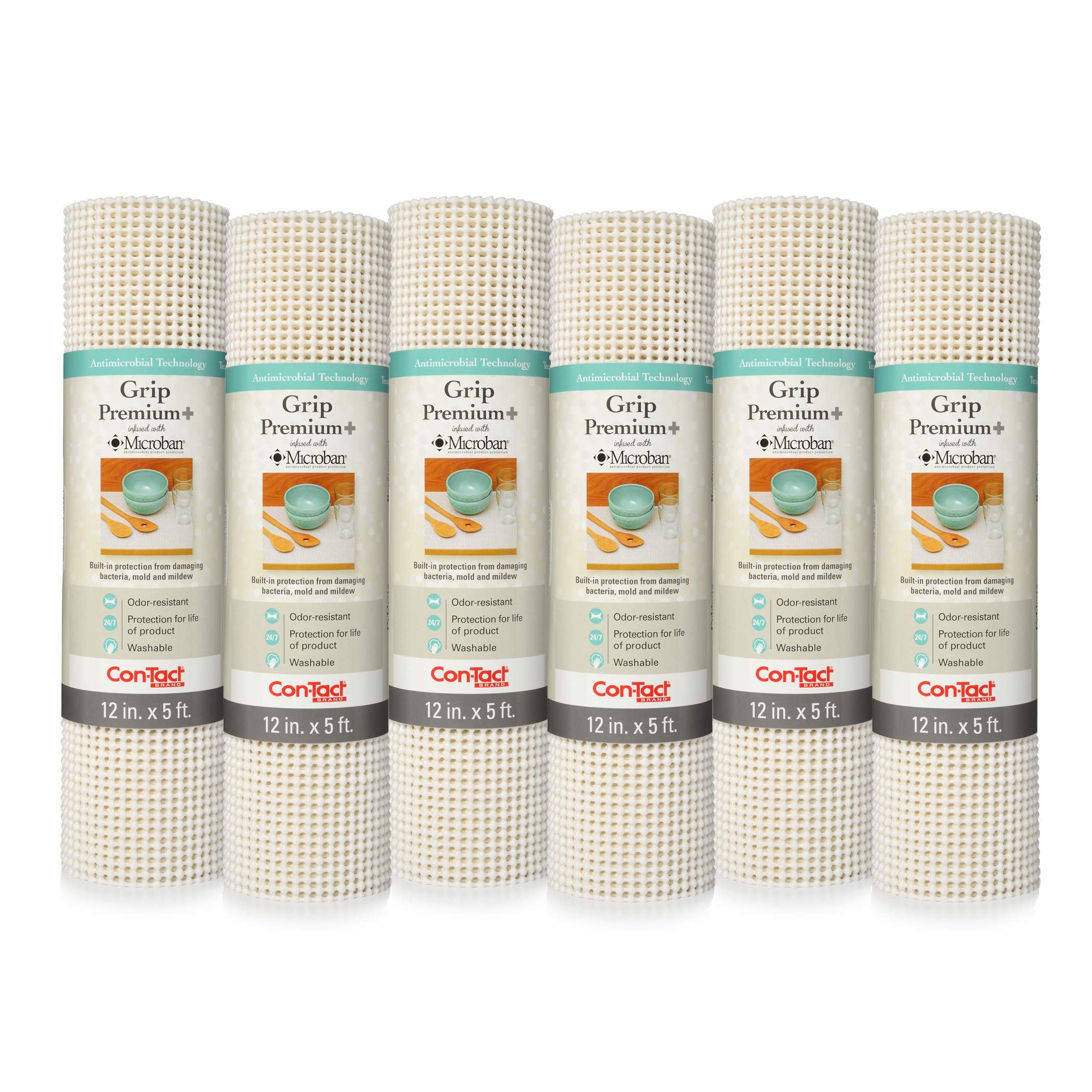 Con-Tact Brand Grip Premium with Microban Non-Adhesive Contact Shelf and Drawer Liner, 12" x 5', White, 6 Rolls