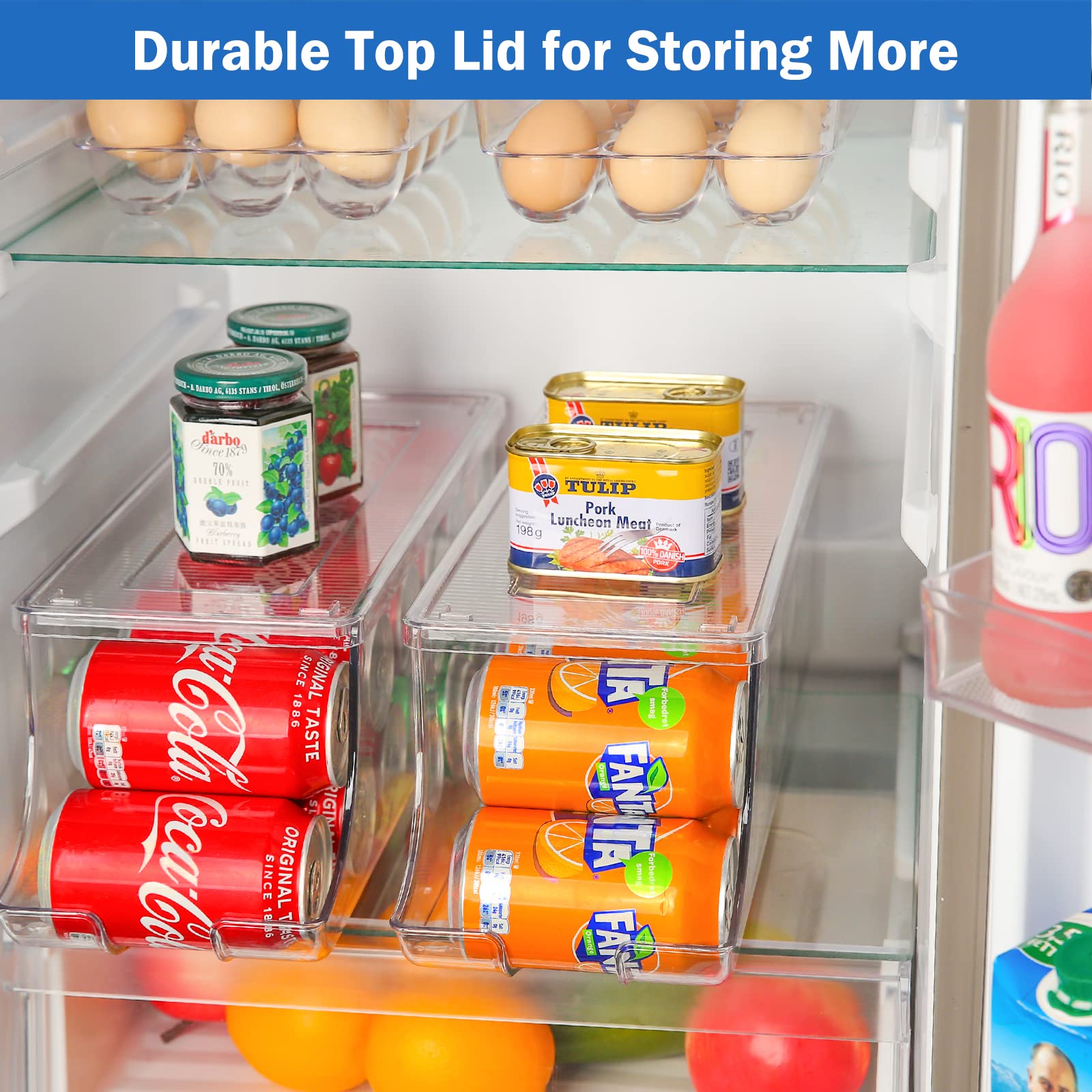 Puricon 2 Pack Soda Can Organizer Dispenser for Refrigerator Bundle with 2 Pack Lazy Susan Clear Organizer for Cabinet Pantry Storage