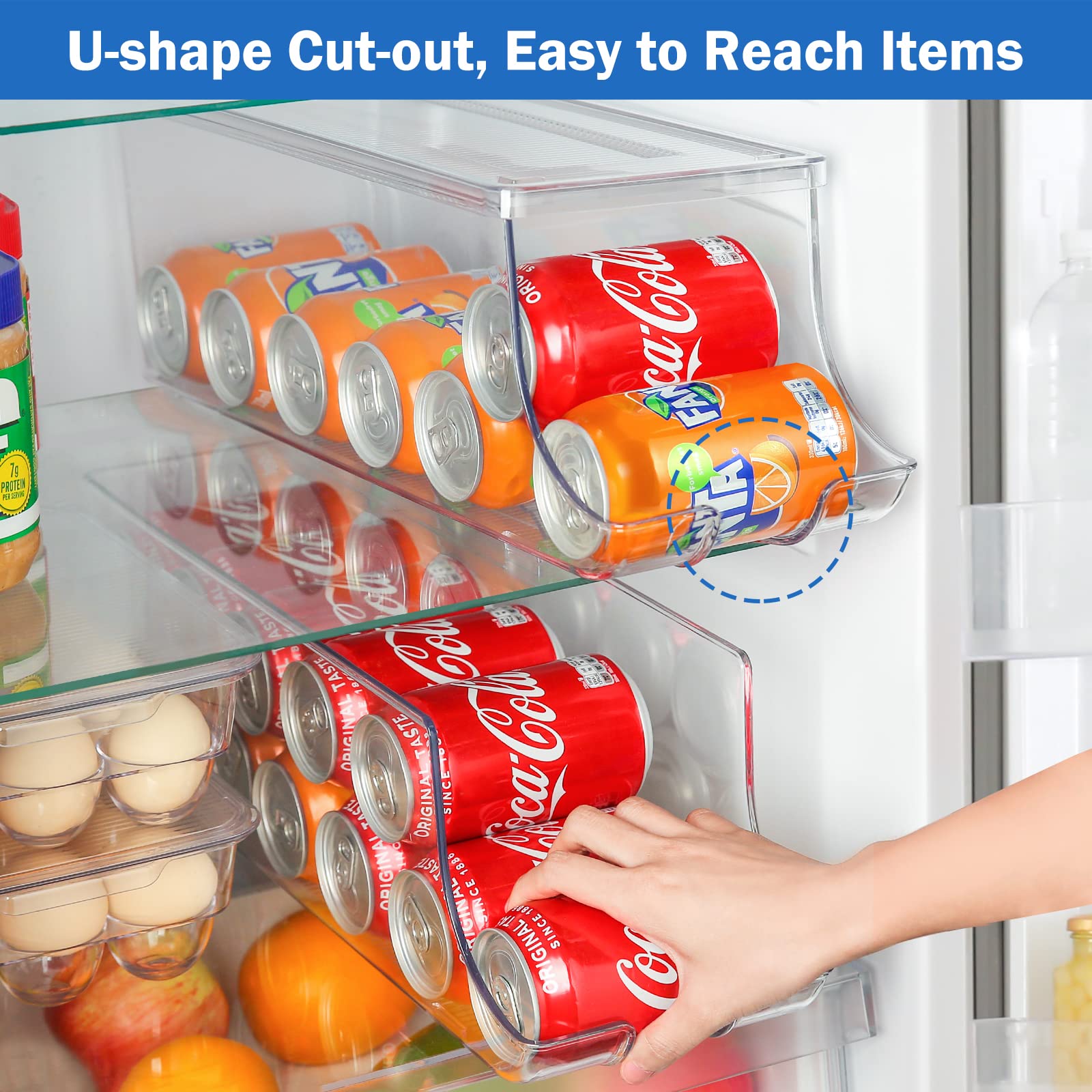 Puricon 2 Pack Soda Can Organizer Dispenser for Refrigerator Bundle with 2 Pack Lazy Susan Clear Organizer for Cabinet Pantry Storage