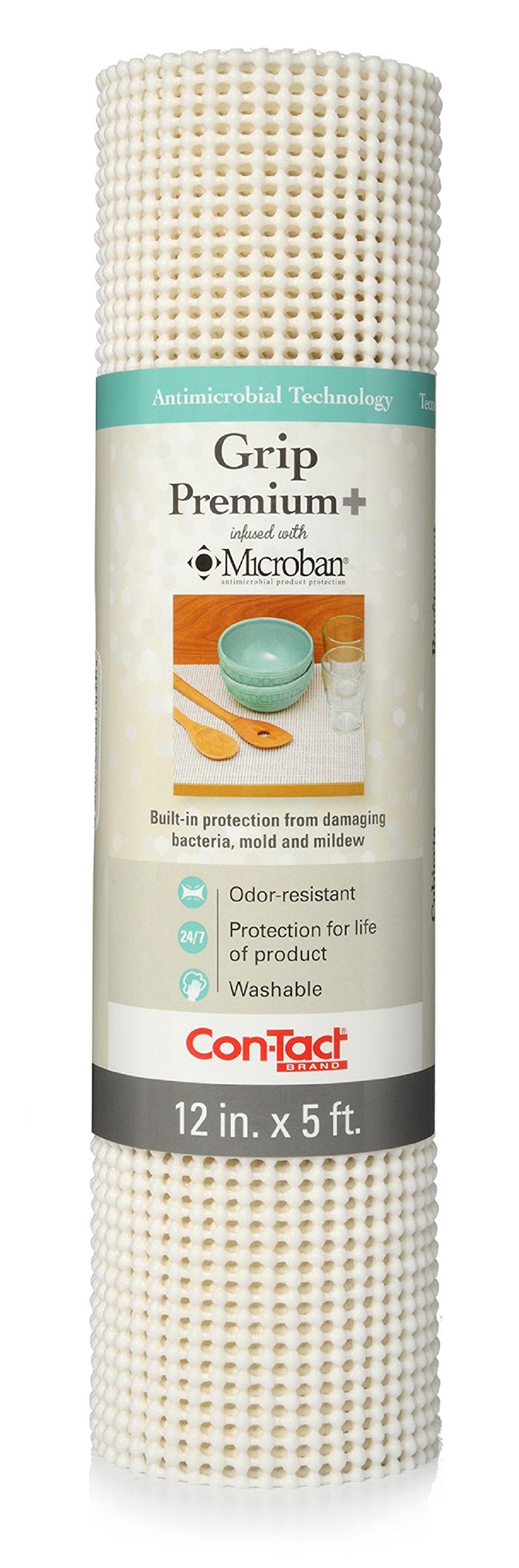 Con-Tact Brand Grip Premium with Microban Non-Adhesive Contact Shelf and Drawer Liner, 12" x 5', White, 6 Rolls
