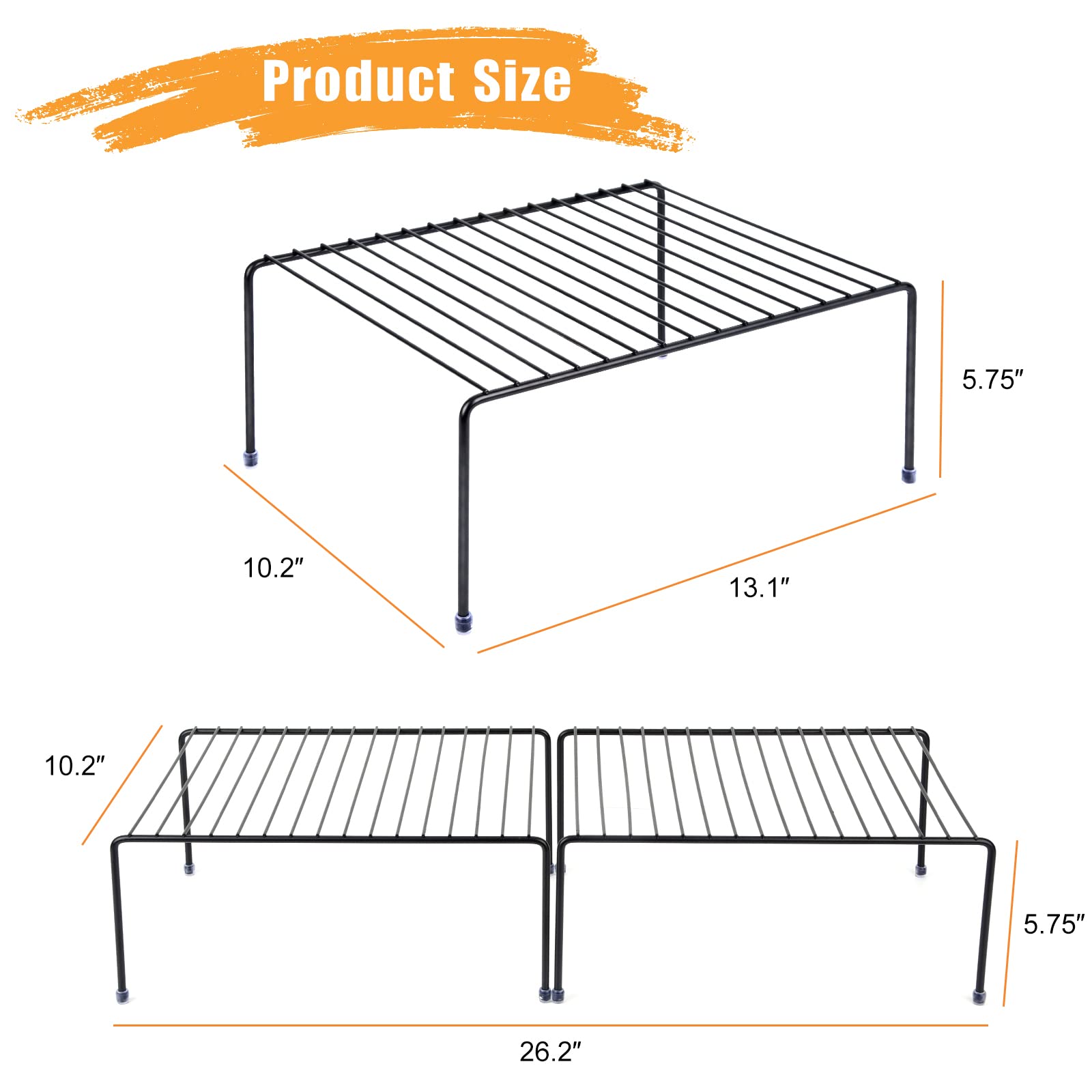 Medium (13.1 x 10.2 Inch) Cabinet Storage Shelf Rack, Kitchen Shelves,Kitchen Counter and Cabinet Shelf, Storage Rack Organizer for Kitchen, Fridge, Cabinet, Bathroom Cupboard, Black (Black, 4)