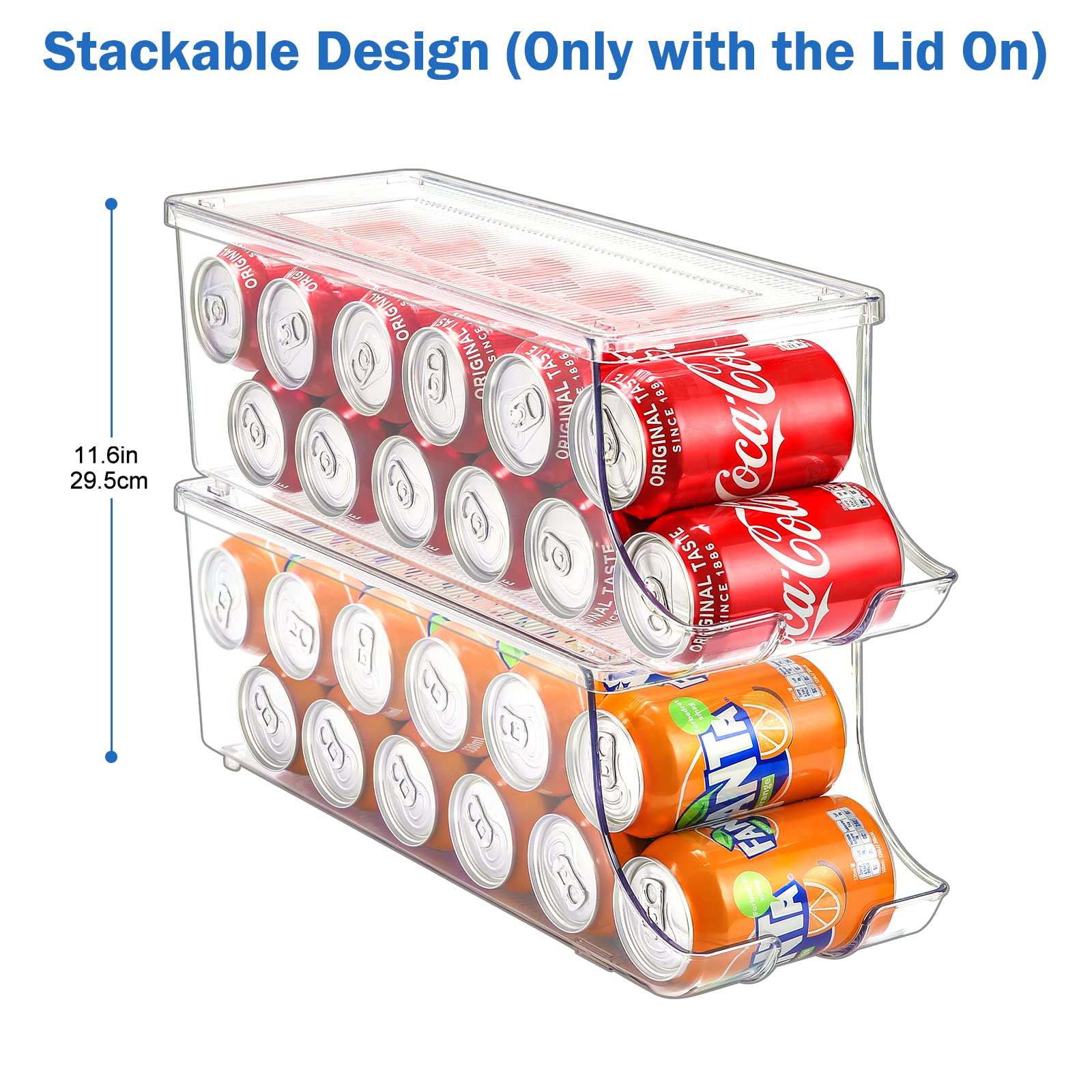 Puricon 2 Pack Soda Can Organizer Dispenser for Refrigerator Bundle with 2 Pack Lazy Susan Clear Organizer for Cabinet Pantry Storage