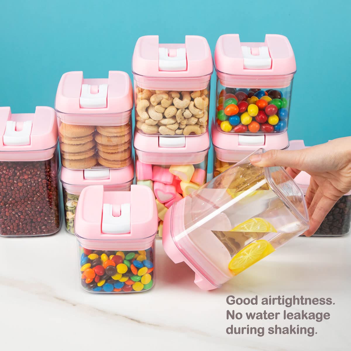 Rubtlamp Airtight Food Storage Container with Easy Lock Lids, 10Pcs Kitchen & Pantry Organization for Cereal, Dry Food, Flour and Sugar, Pasta Containers for Pantry, Includes 10 Labels & 1 Pen(Pink)