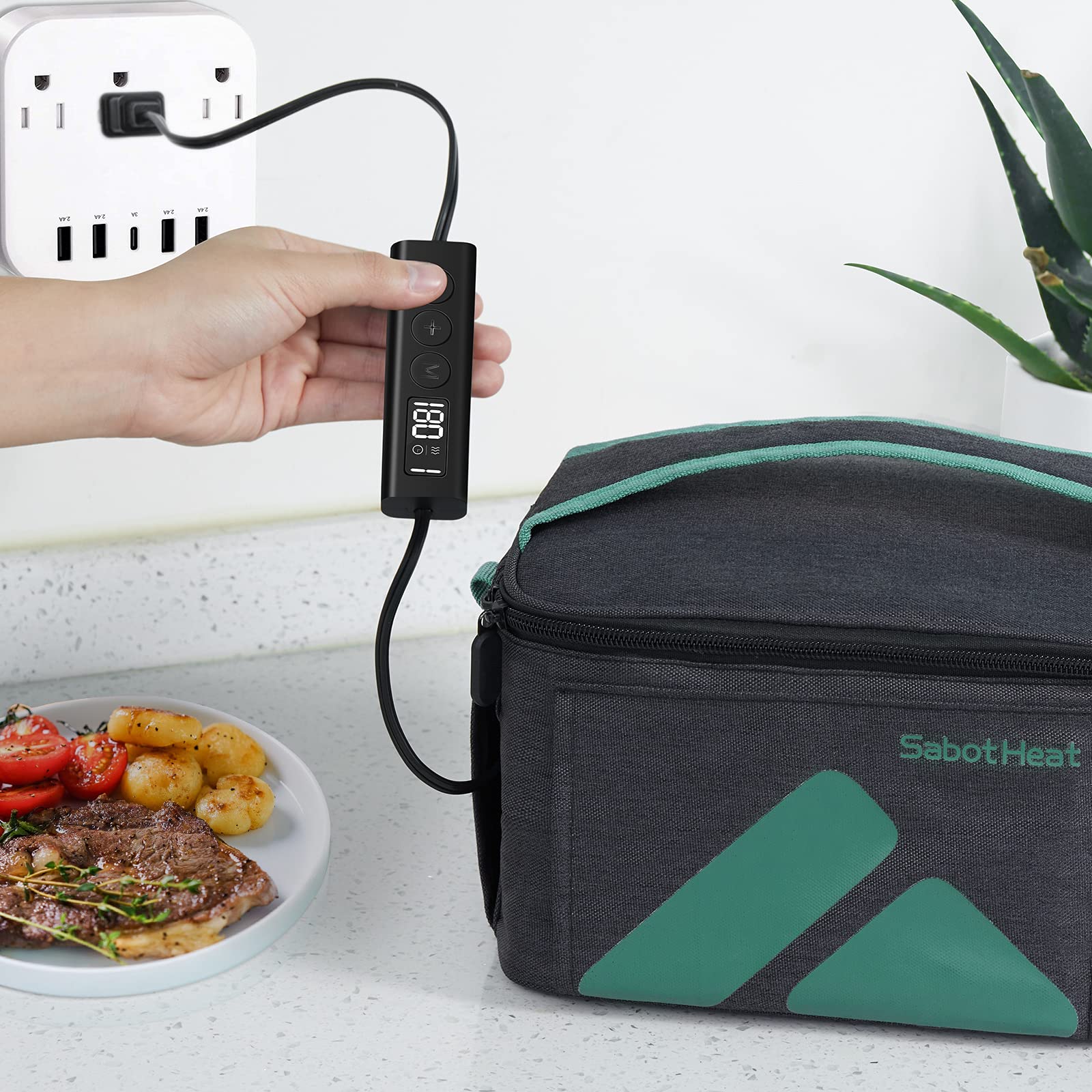 SabotHeat Smart Portable Oven - 6 Adjustable Heat Levels & Timer Personal Mini Oven for Reheating/Cooking, Portable Food Warmer Lunch Box for Work, Personal Mini Oven for Home, 120V110W(Black