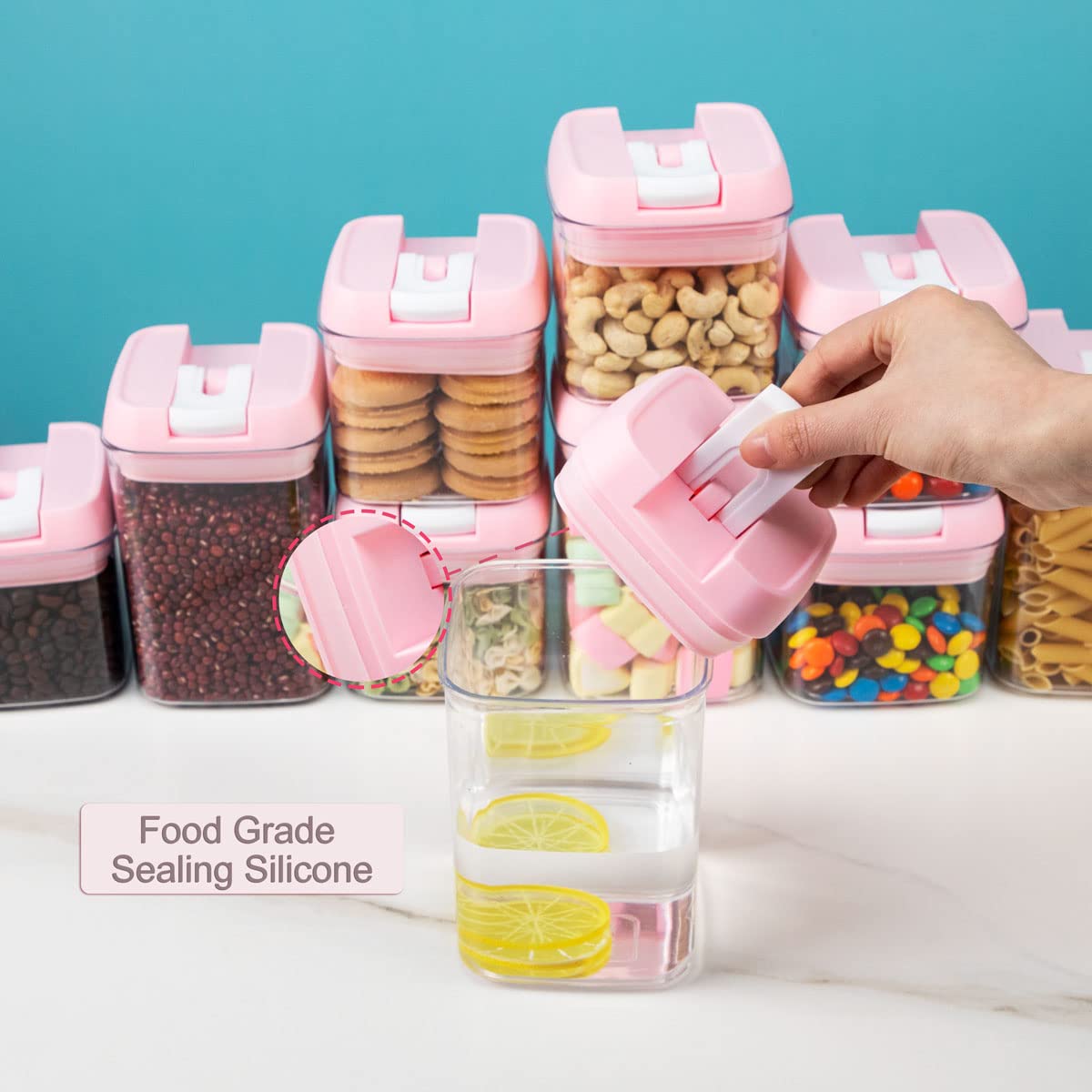 Rubtlamp Airtight Food Storage Container with Easy Lock Lids, 10Pcs Kitchen & Pantry Organization for Cereal, Dry Food, Flour and Sugar, Pasta Containers for Pantry, Includes 10 Labels & 1 Pen(Pink)