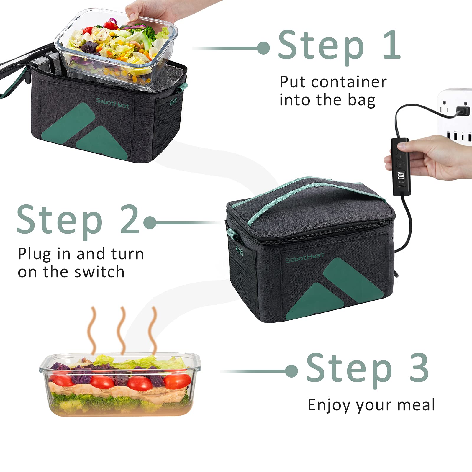 SabotHeat Smart Portable Oven - 6 Adjustable Heat Levels & Timer Personal Mini Oven for Reheating/Cooking, Portable Food Warmer Lunch Box for Work, Personal Mini Oven for Home, 120V110W(Black