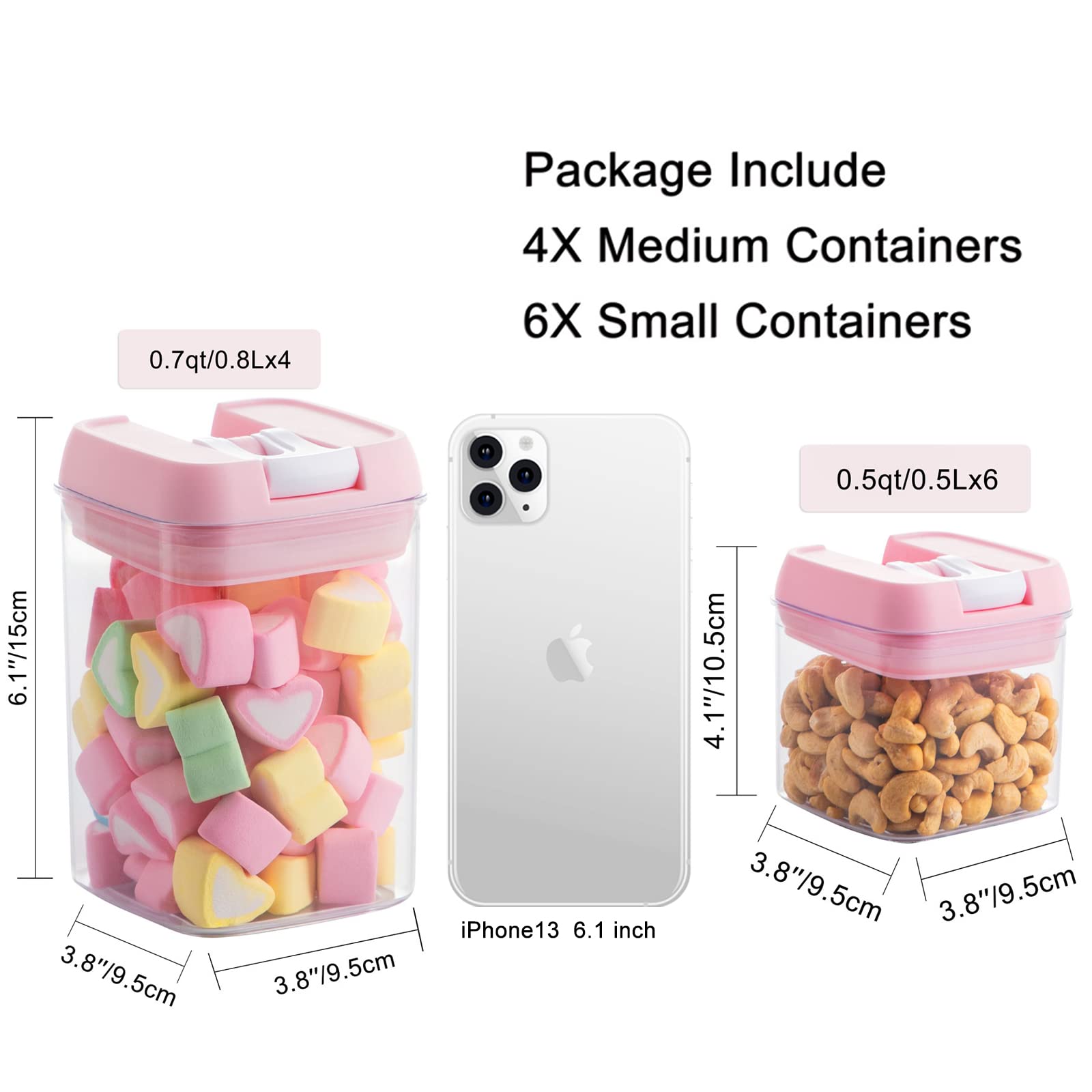 Rubtlamp Airtight Food Storage Container with Easy Lock Lids, 10Pcs Kitchen & Pantry Organization for Cereal, Dry Food, Flour and Sugar, Pasta Containers for Pantry, Includes 10 Labels & 1 Pen(Pink)