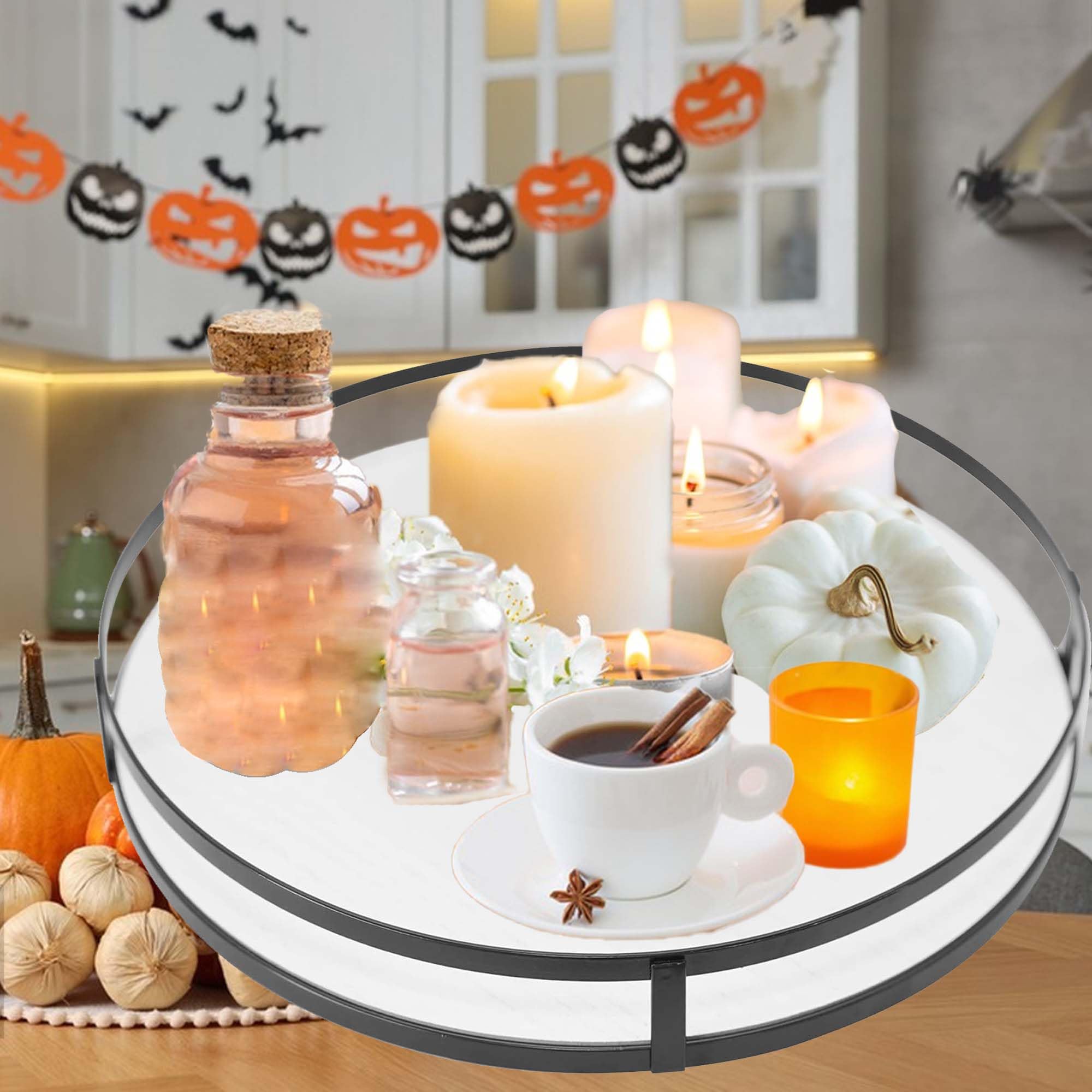 12" Wood Lazy Susan,Wooden Lazy Susan Organizer Display Stand,Turntable 360 Degrees Rotating Table Decor ,Round Lazy Susan for Countertop Cabinet or Dining Table,Farmhouse Table Decor.(White)
