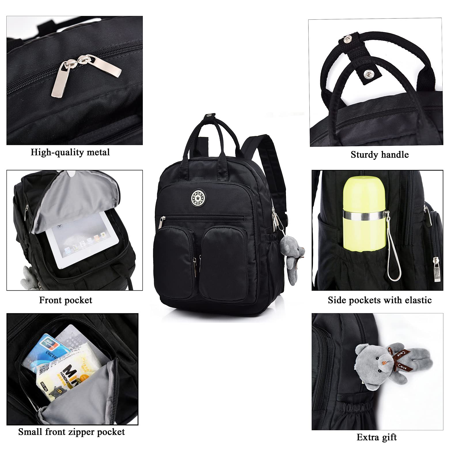 Scioltoo Women's Backpack Purse Small Nylon Cute Mini School Bag Lightweight Shoulder Bag Waterproof Laptop Book Bag with Multi-Pockets for Teen Girls Grey A-Gray