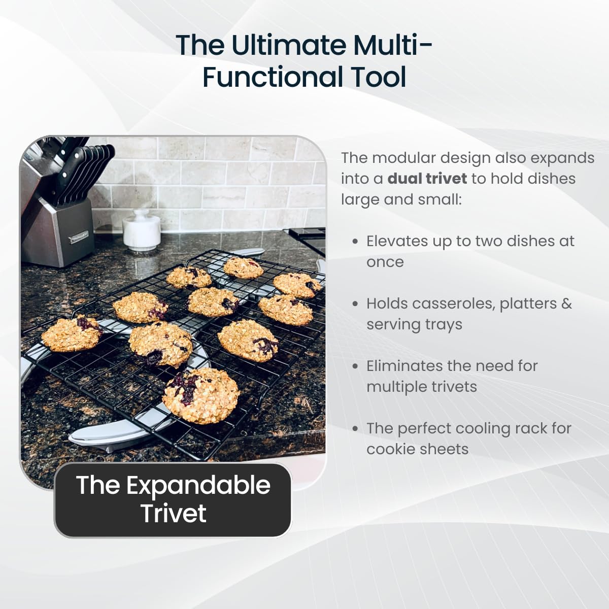 Trivae Unique Patented Pan Lid, Utensil and Pot Holder, Dish / Cake Serving Stand and Trivet in One for The Kitchen Lover