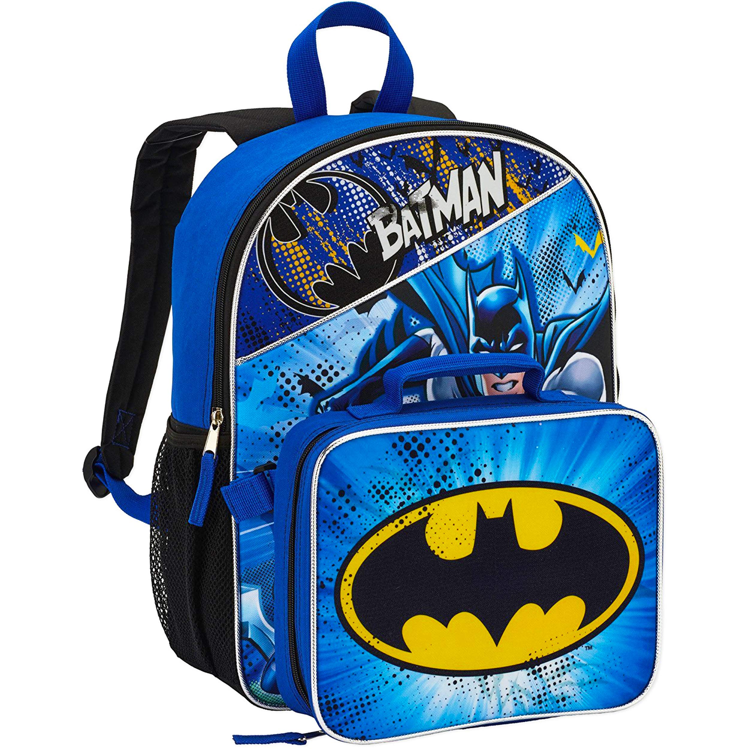 Batman Backpack and Lunch Box Set for Boys Kids ~ 3 Pc Bundle With Deluxe 16" Batman Backpack, Detachable Insulated Lunch Bag, And Stickers (Batman School Supplies Bundle)