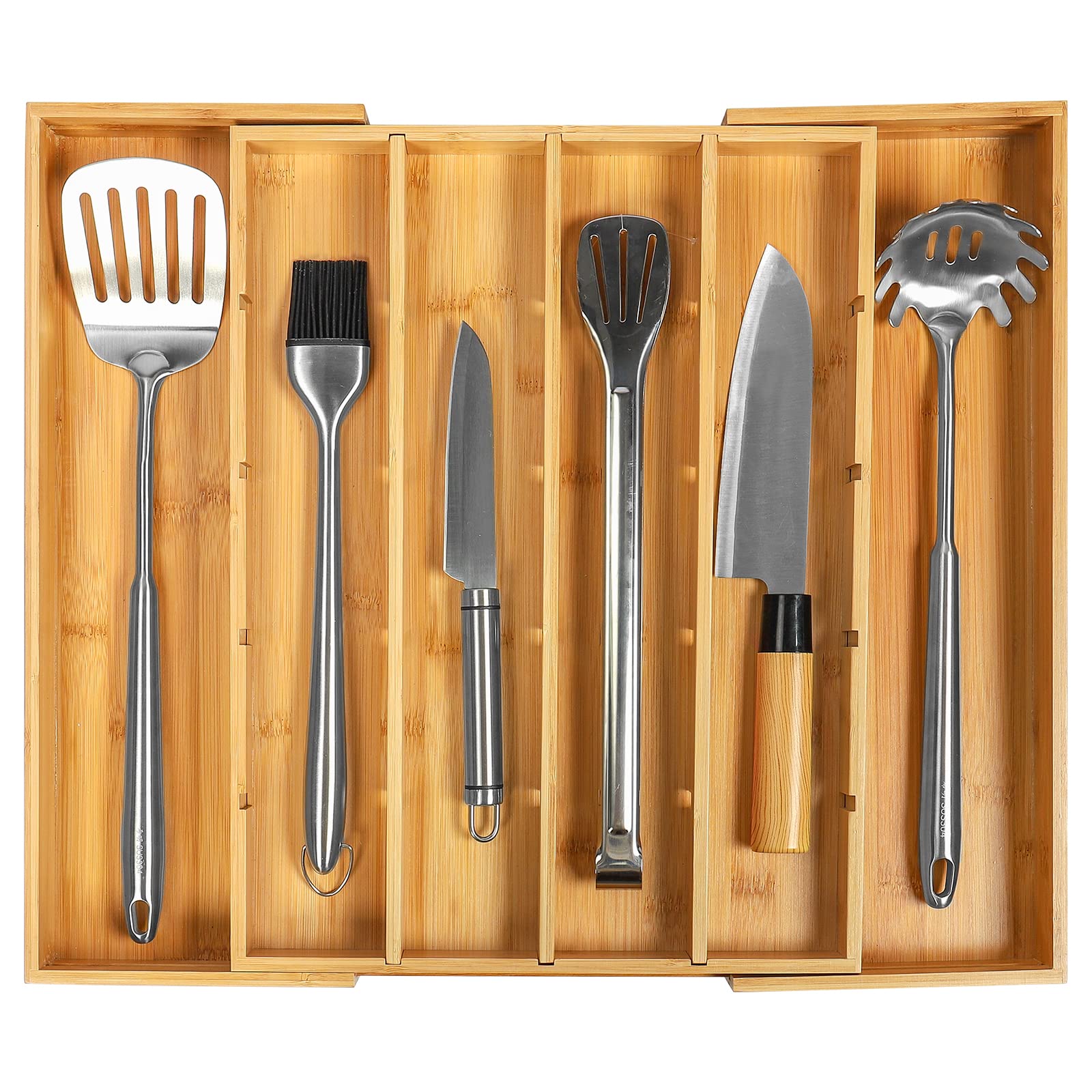 vioview Bamboo Kitchen Drawer Organizer, Adjustable Silverware Organizer with Removable Dividers, Utensil Organizer for Kitchen Drawers/Silverware Tray for Drawer in Kitchen, Bedroom, Living Room