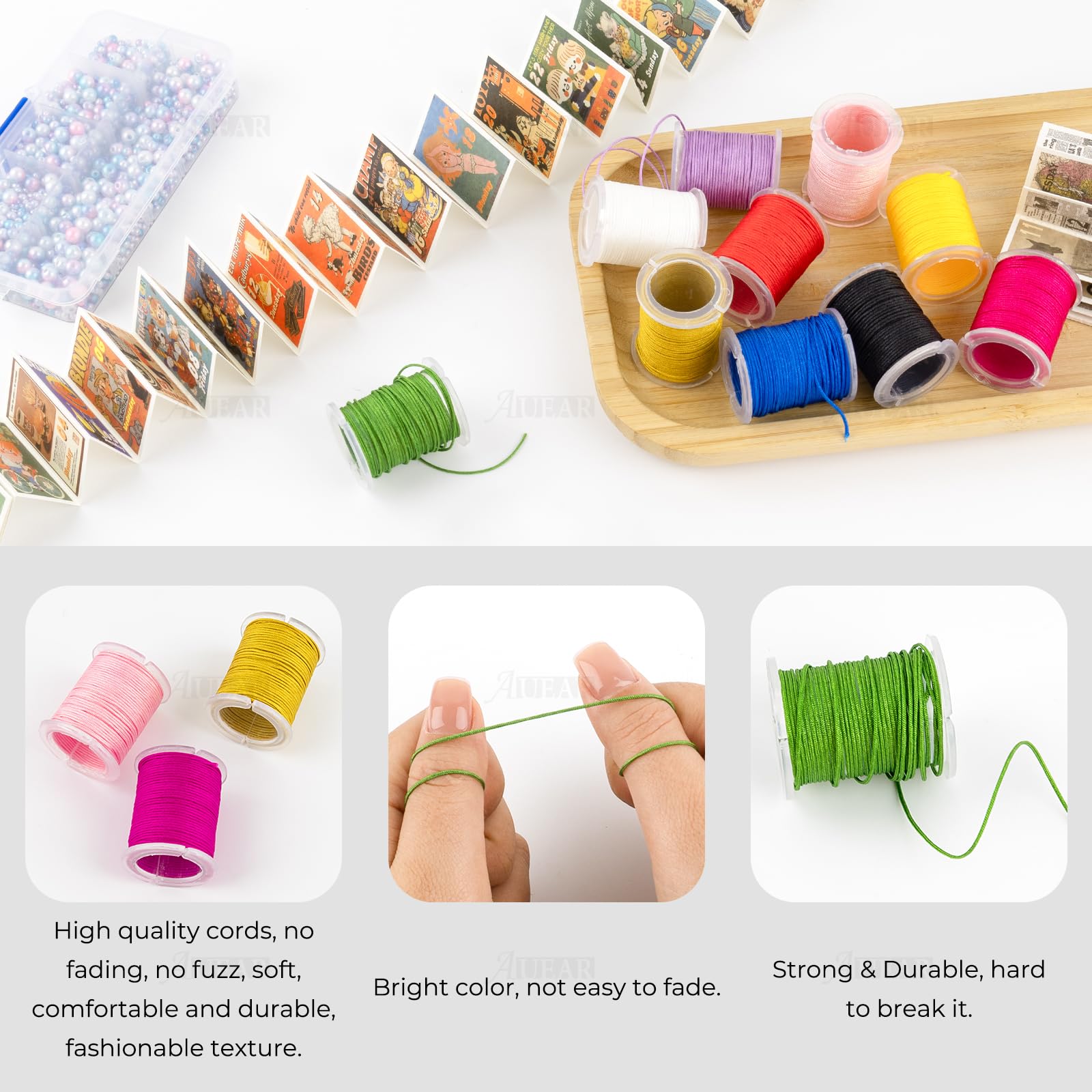 AUEAR, 10 Pack 0.8mm Jewelry Nylon Cord for Jewelry Making Chinese Knot Bracelet String Beading Thread 10 Rolls