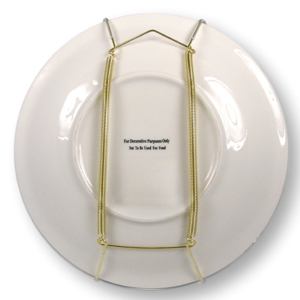 BANBERRY DESIGNS Brass Vinyl Coated Plate Hanger 10 to 14 Inch Pack of 4 Hangers - Plate Hangers for The Wall