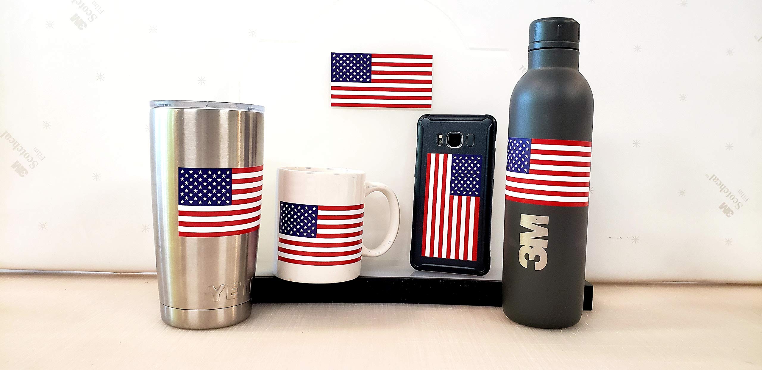 Decals by Haley 10 Pack American Flag Stickers - Made of 3M Vinyl - USA Patriotic Stickers - Bubble-Free Adhesive - Dishwasher Safe