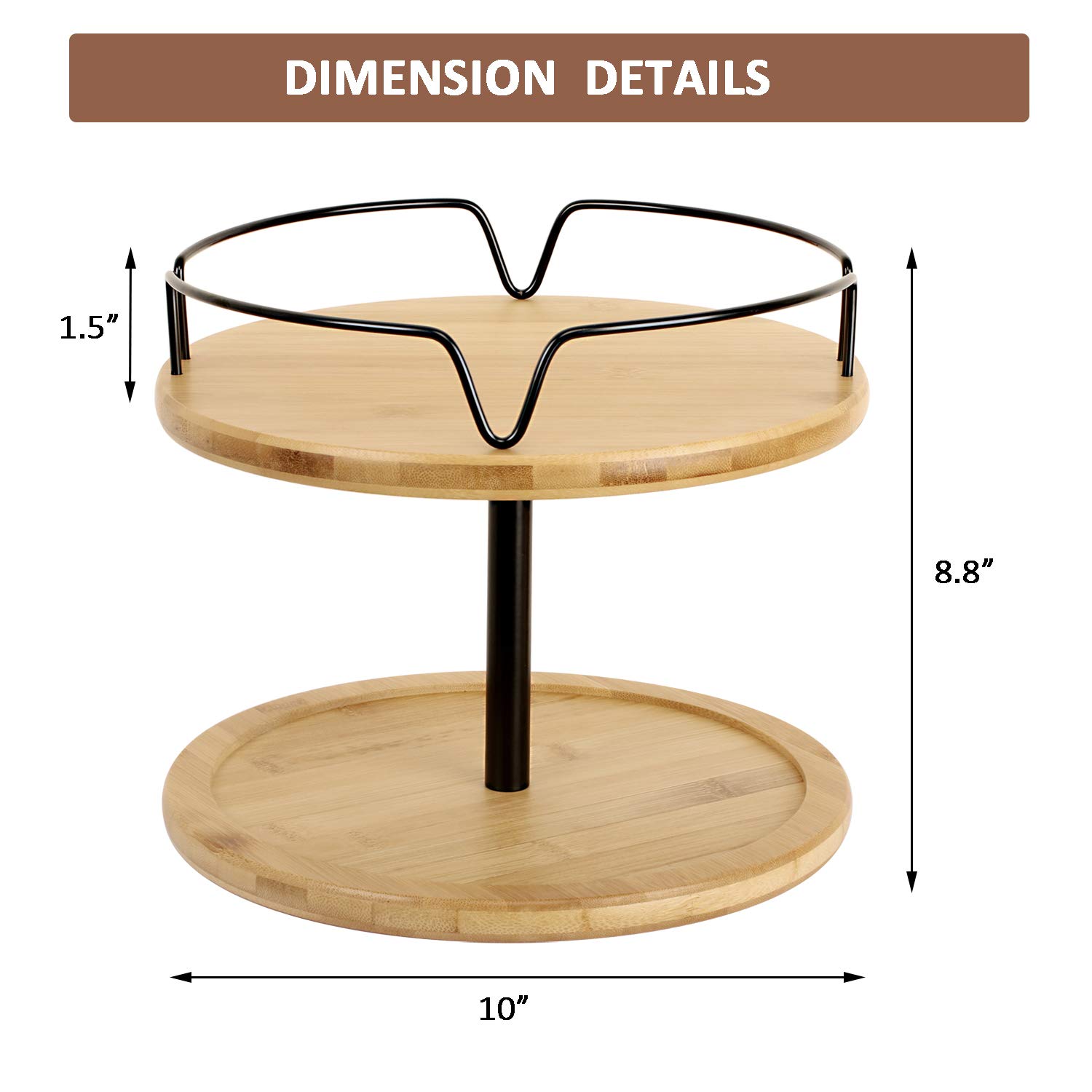 simesove Lazy Susan Turntable 10inch Bamboo Spinning Spice Rack Holder Kitchen Cabinet Counter Top Organizer 360 Degree Turntable Turning Table (Bamboo, 10" (2 Tier)