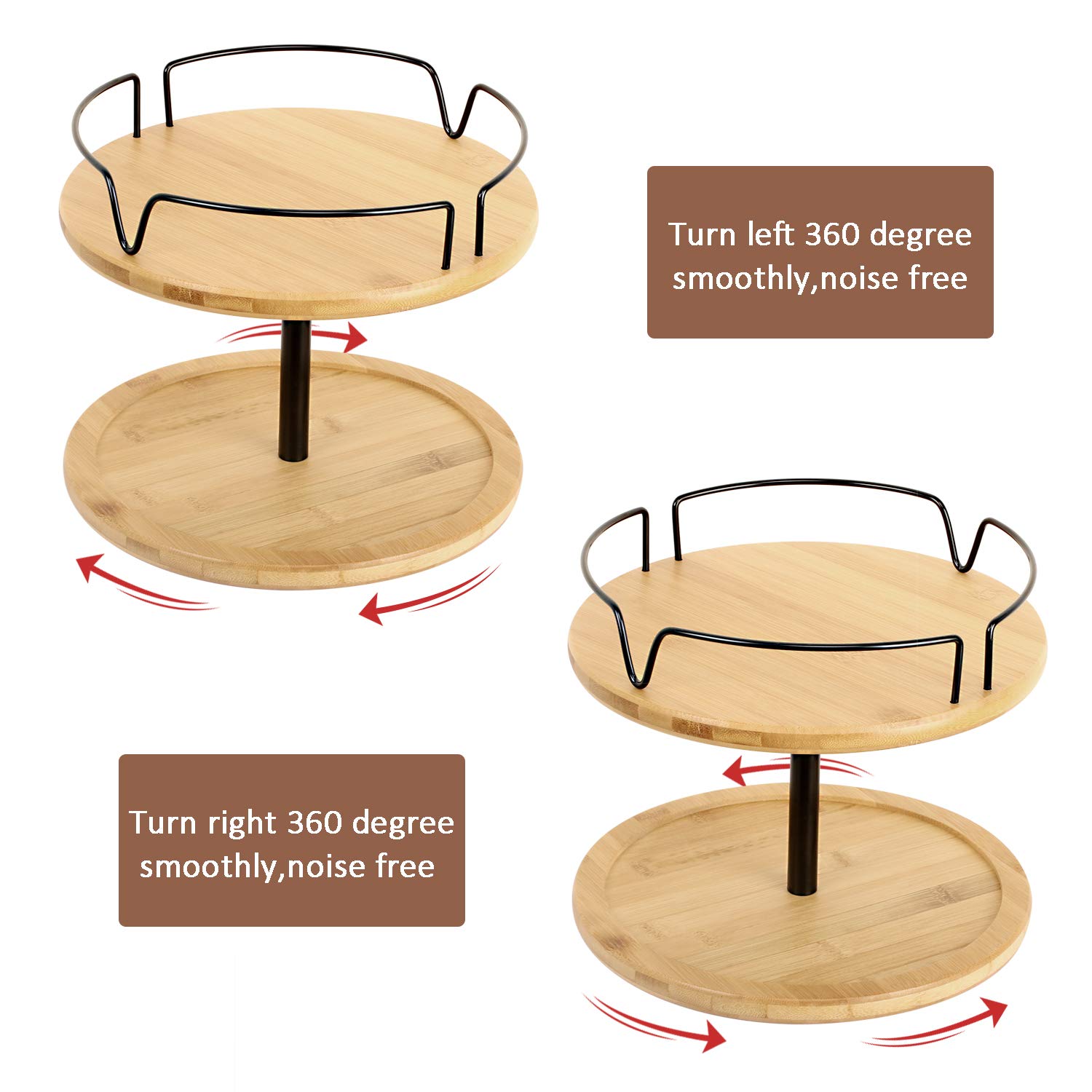 simesove Lazy Susan Turntable 10inch Bamboo Spinning Spice Rack Holder Kitchen Cabinet Counter Top Organizer 360 Degree Turntable Turning Table (Bamboo, 10" (2 Tier)