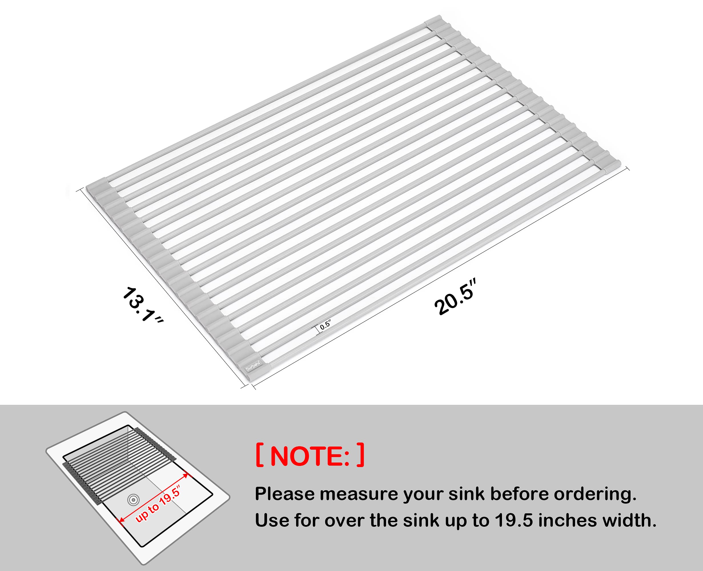 Surpahs Over The Sink Multipurpose Roll-Up Dish Drying Rack (Warm Gray, Large - 20.5"x13") - 2 Pack