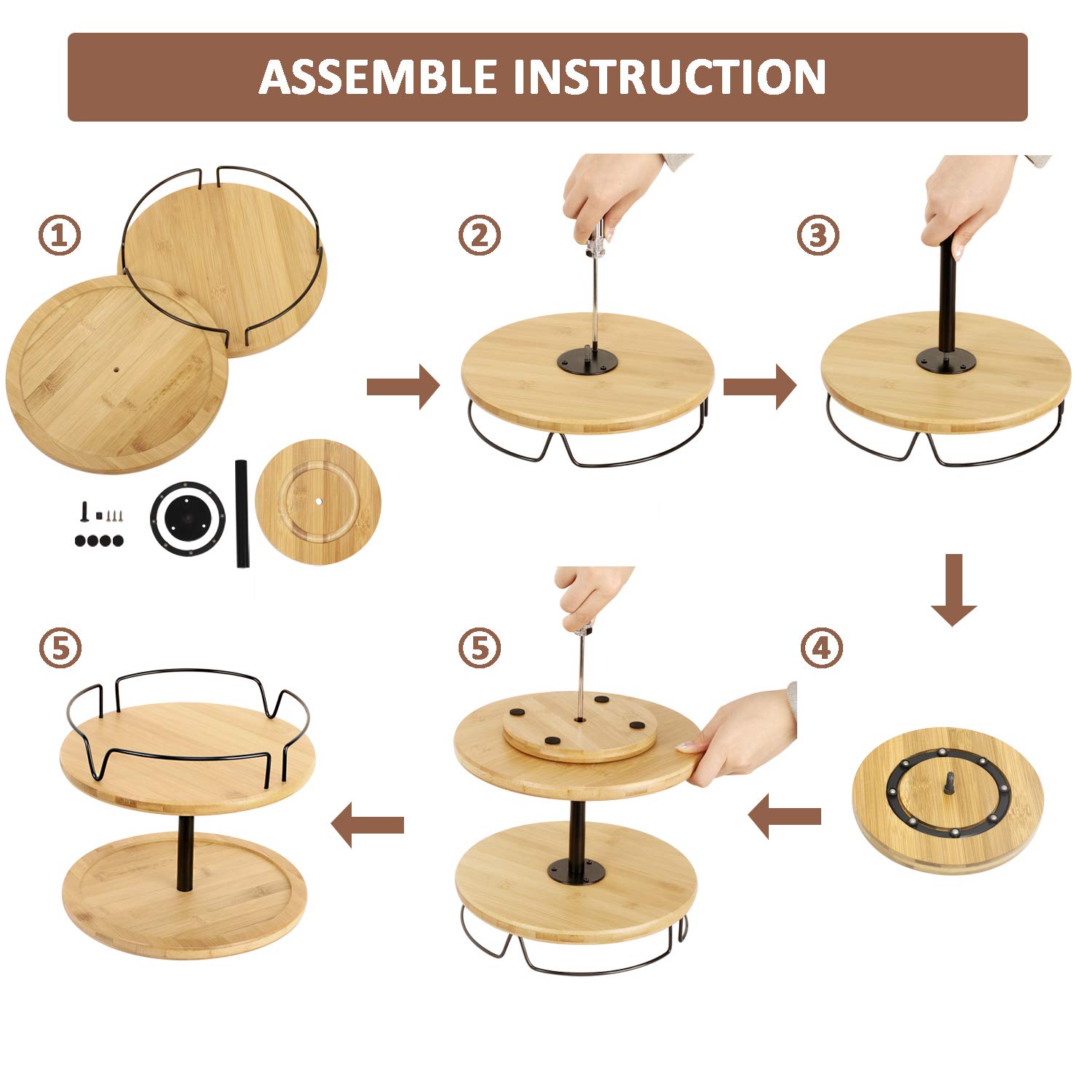 simesove Lazy Susan Turntable 10inch Bamboo Spinning Spice Rack Holder Kitchen Cabinet Counter Top Organizer 360 Degree Turntable Turning Table (Bamboo, 10" (2 Tier)